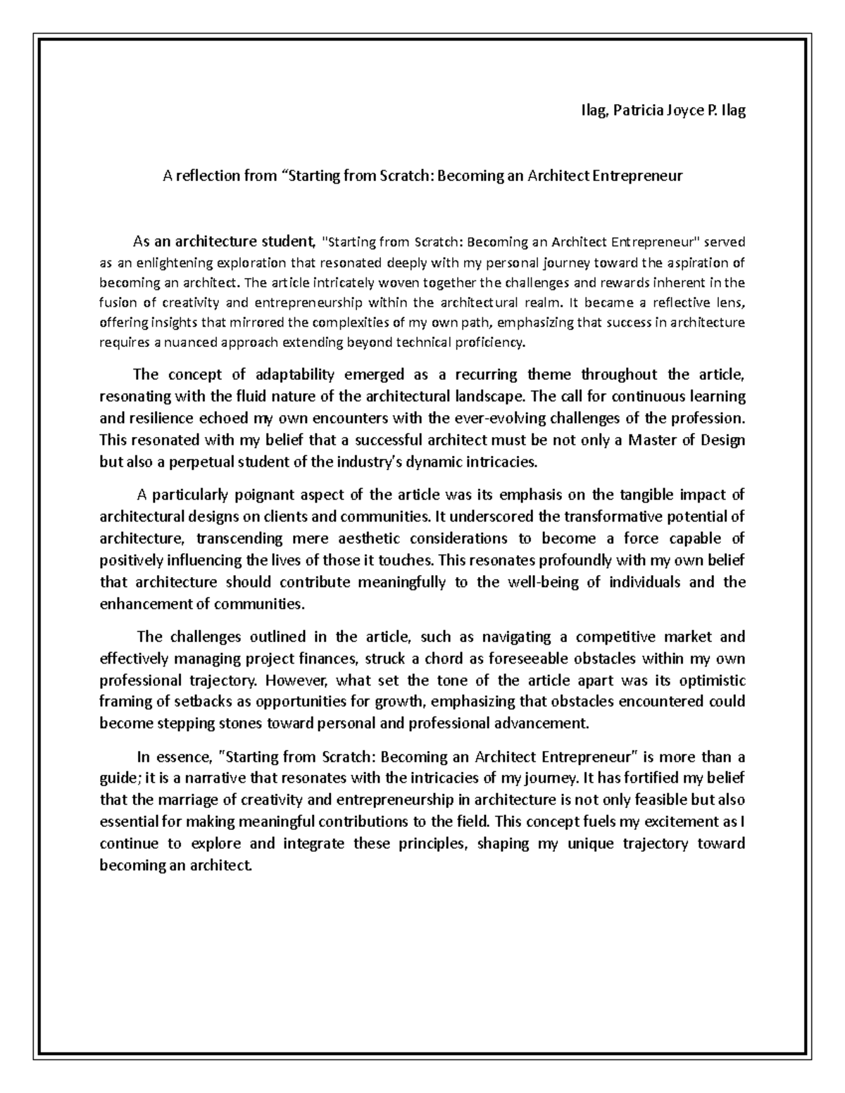 ILAG - BM2 Final EXAM - Ilag, Patricia Joyce P. Ilag A reflection from ...