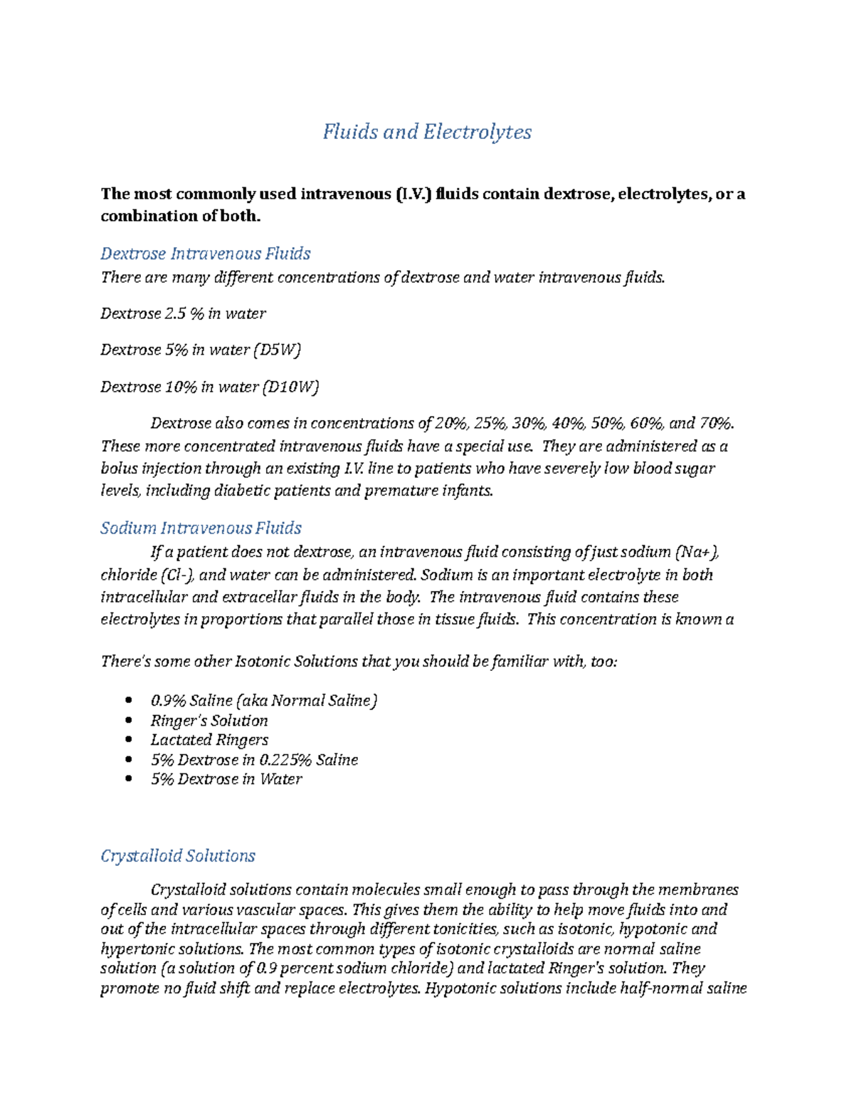 Fluid and Electrolyte Pharmacology - Fluids and Electrolytes The most ...