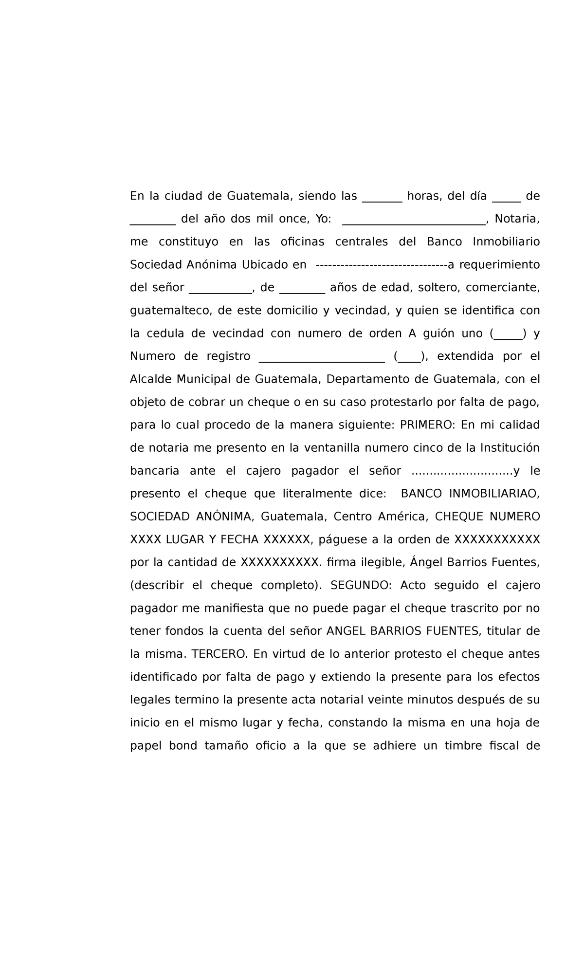 Acta Notarial de Protesto de Cheque en caso de cheques rechazados. - En ...