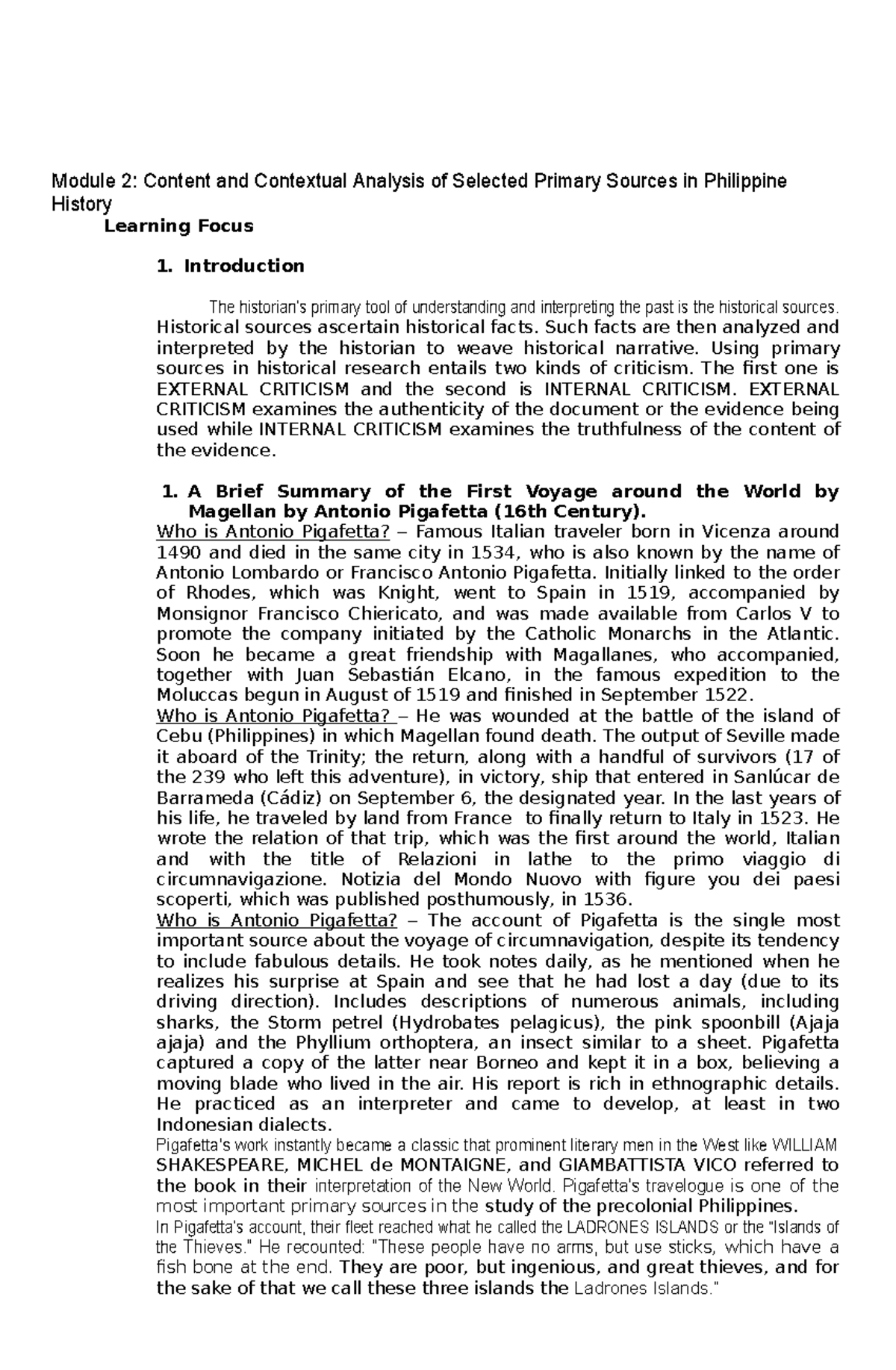 Readings in Philippines History Module 2 - Module 2: Content and ...