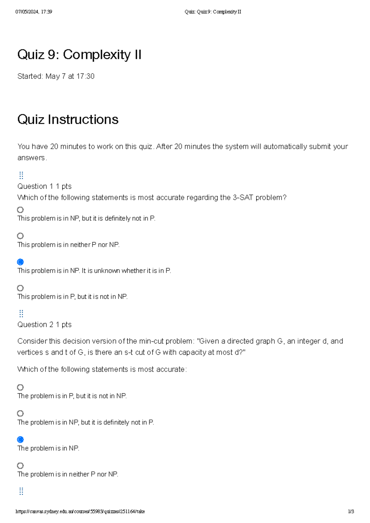 Quiz Quiz 9 Complexity II - 07/05/2024, 17:39 Quiz: Quiz 9: Complexity II - Studocu