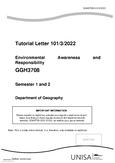 GGH3708 - Unisa - Enviromental Awareness - Studocu