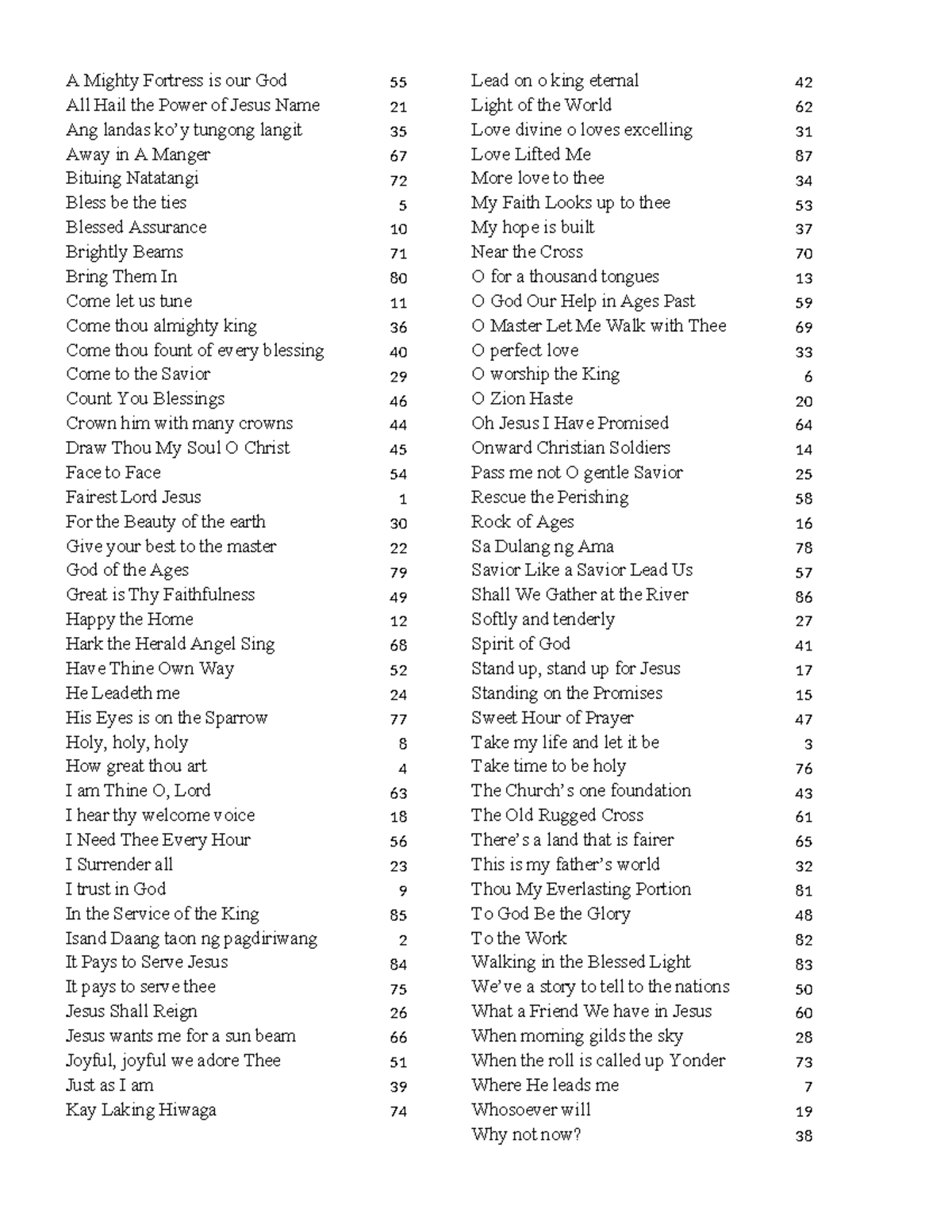 Tagalog hymns - none - A Mighty Fortress is our God 55 Lead on o king ...