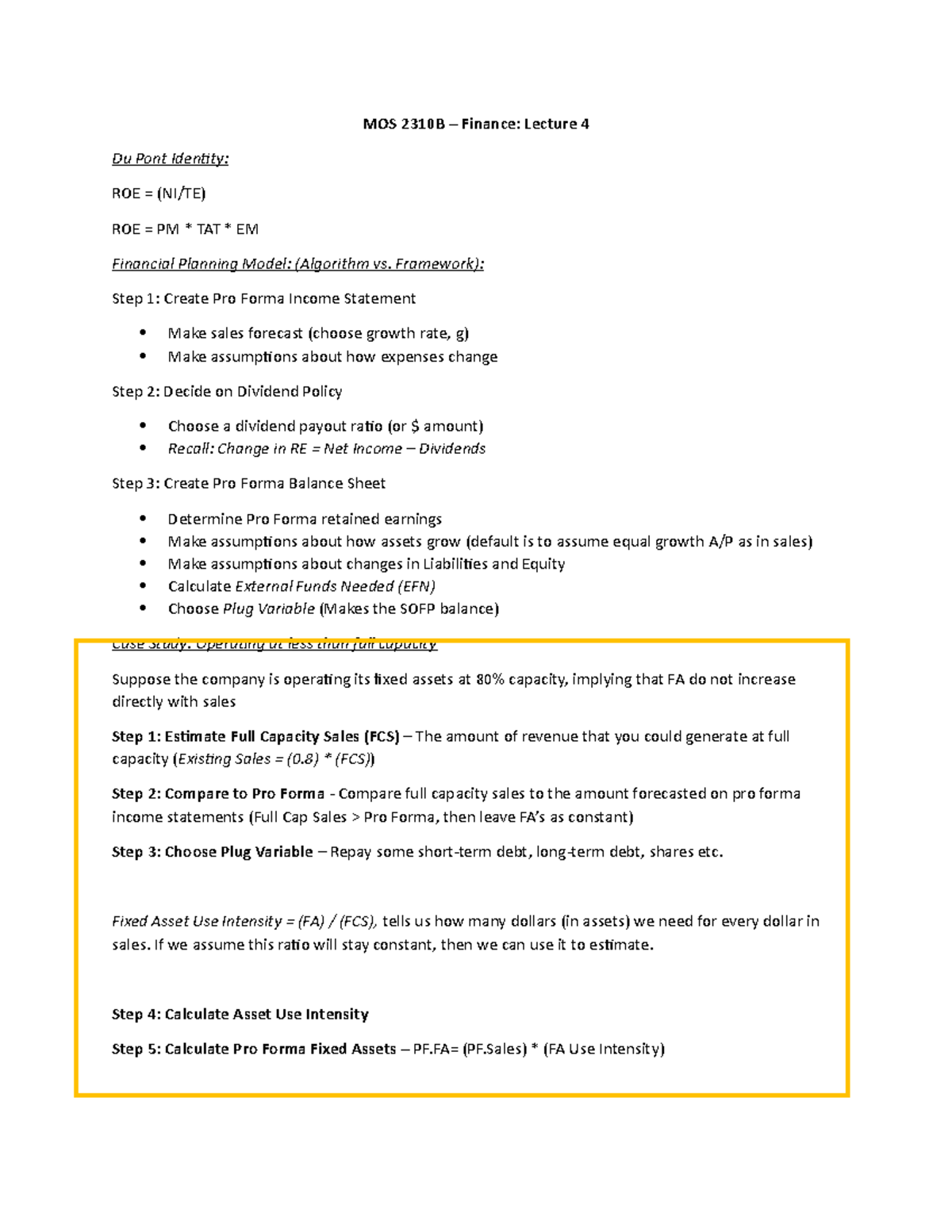 MOS 2310 B - Lecture 4 - MOS 2310B – Finance: Lecture 4 Du Pont ...