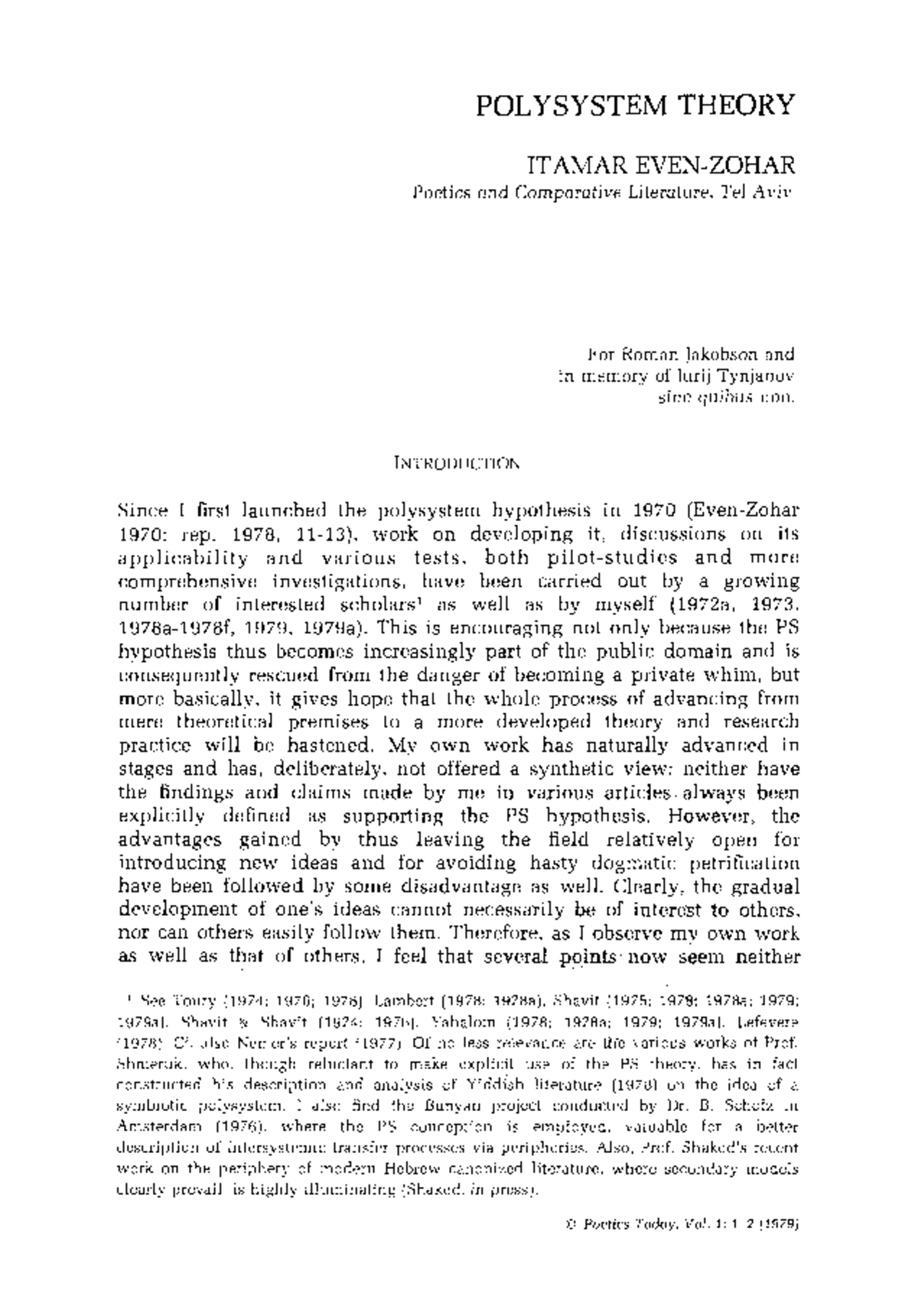 W7 reading text polysystem theory-evenzohar - POL YSYSTEM THEORY IT AMAR EVEN-ZOHAR Poetics and ...