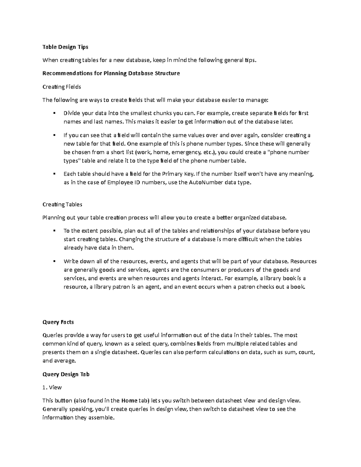 Lecture Notes 8 - Table Design Tips When creating tables for a new ...