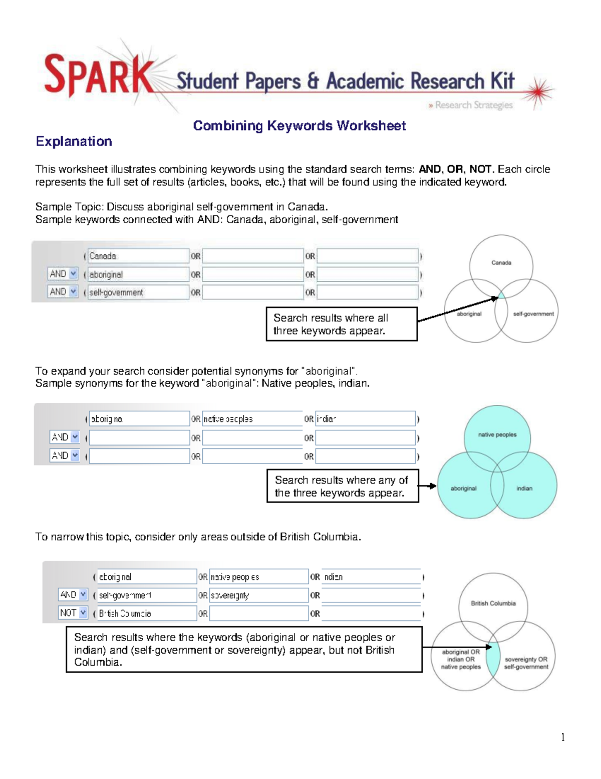 Worksheet - Combining Keywords - SOSC 1350 - Yorku - Studocu