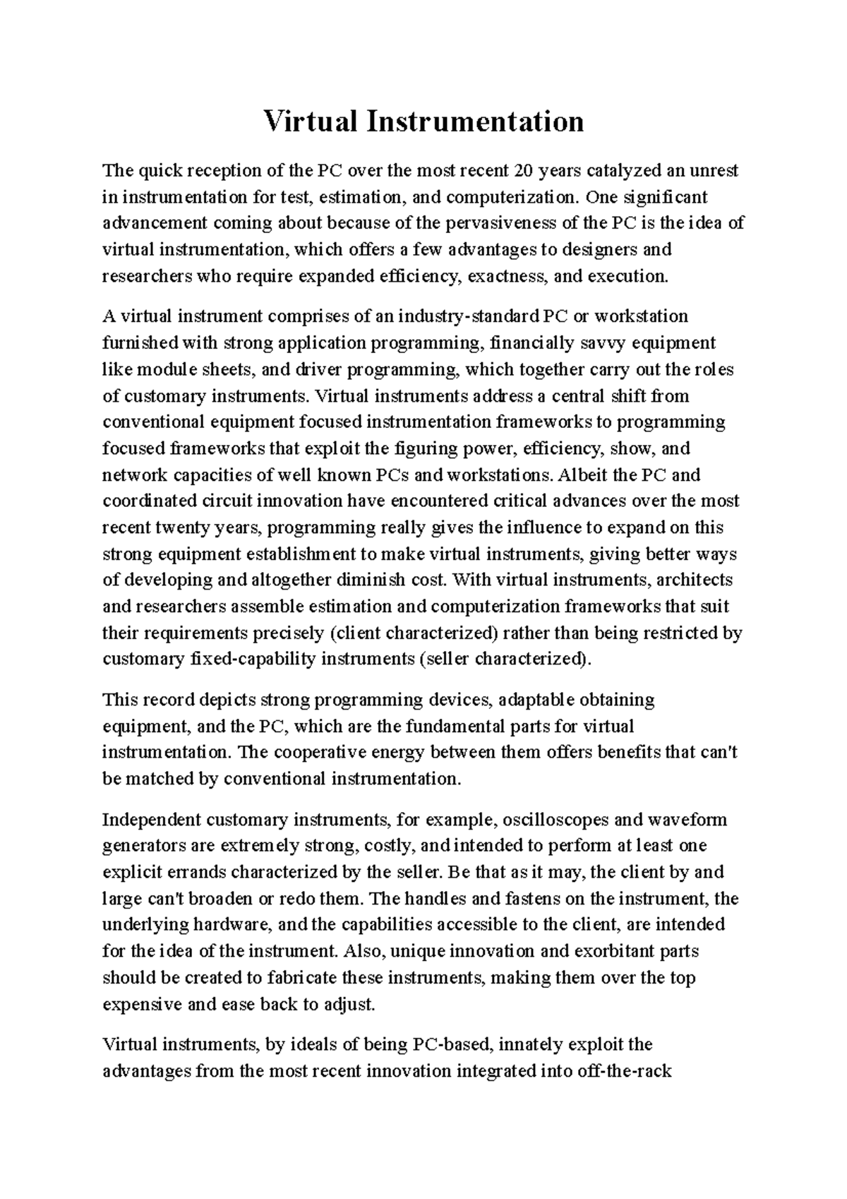 Virtual Instrumentation - One significant advancement coming about ...