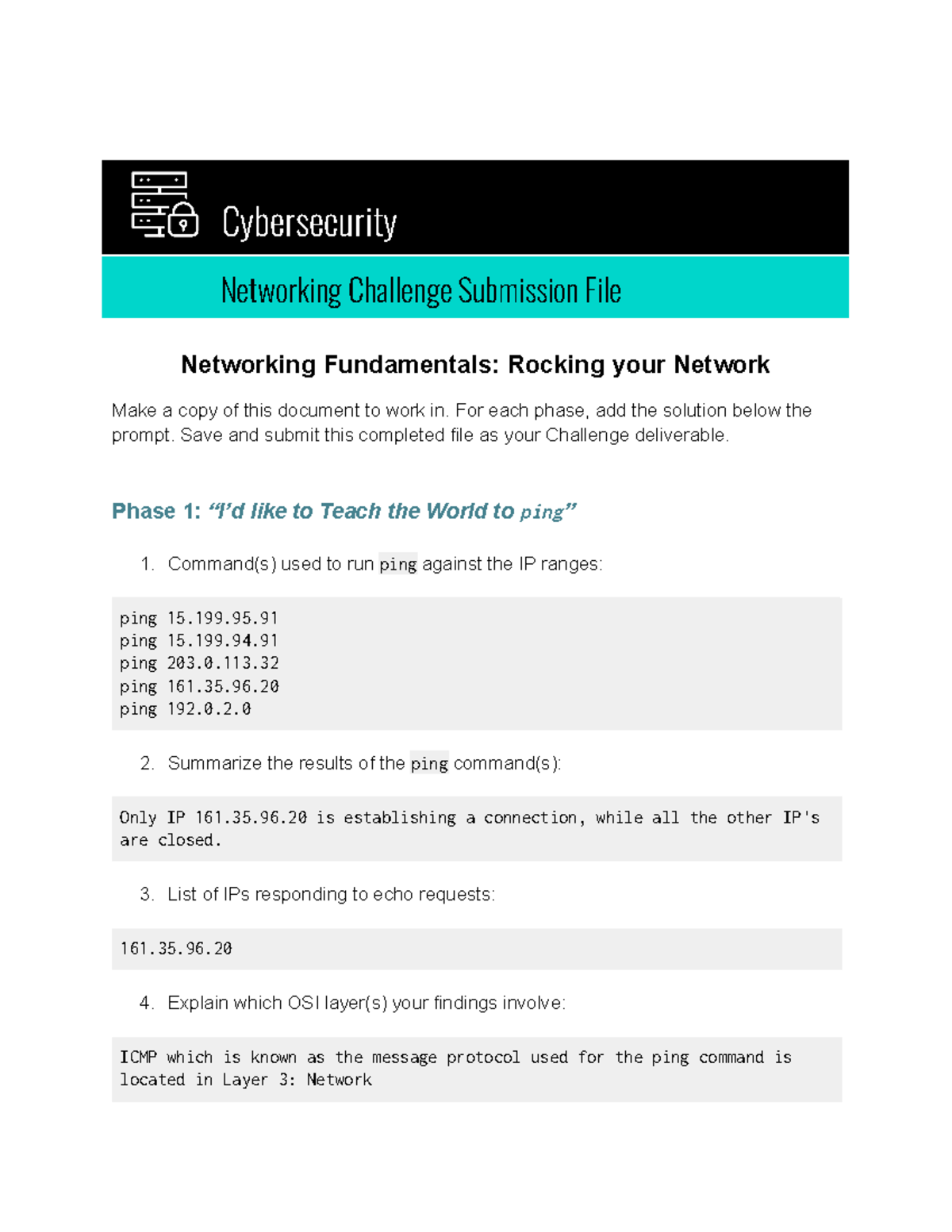 Rocking your Network - Cybersecurity Networking Challenge Submission File Networking ...