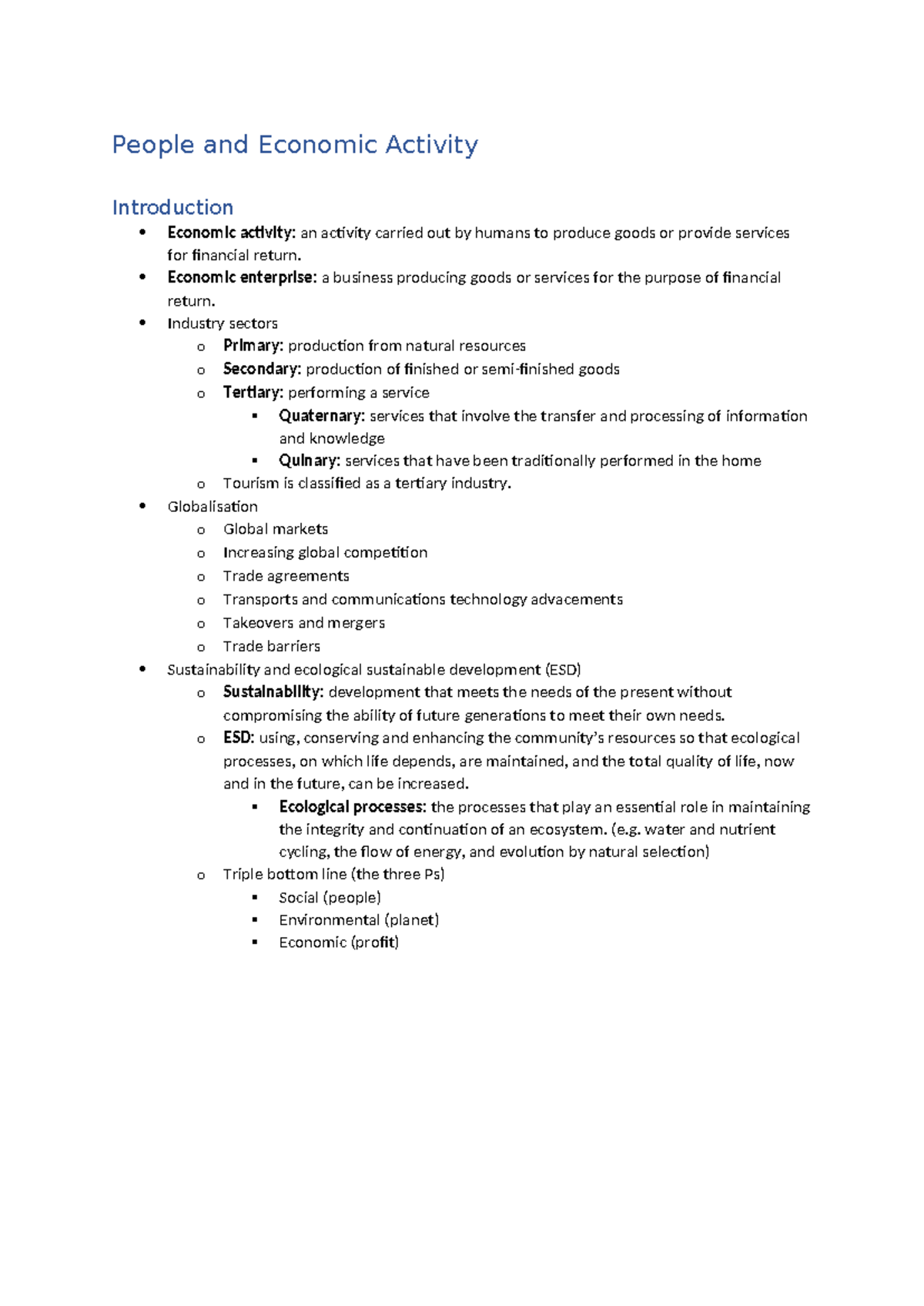 People and Economic Activity - People and Economic Activity ...