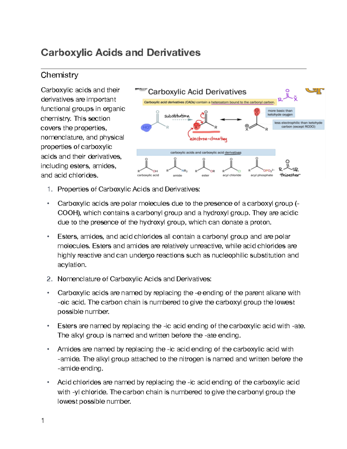 Carboxylic Acids and Derivatives Notes - Carboxylic Acids and ...