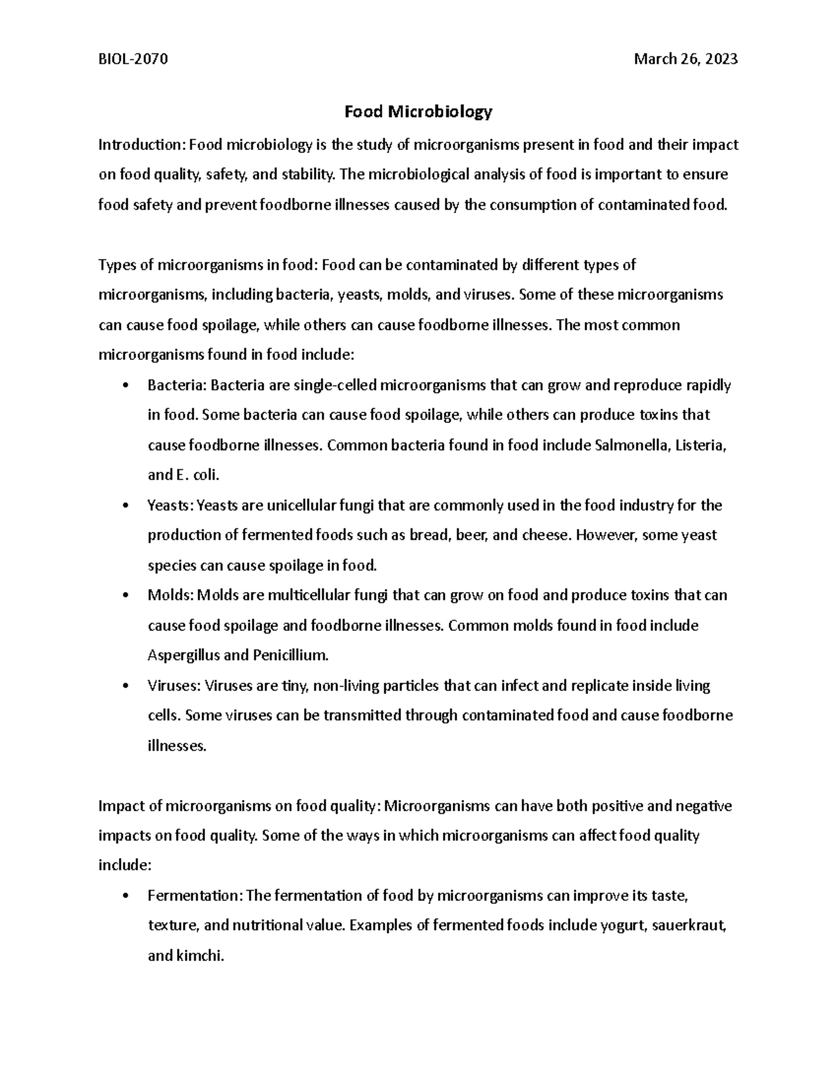Food microbiology - The microbiological analysis of food is important ...