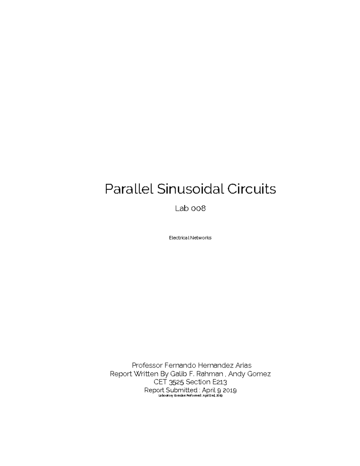 Lab 008 Parallel Sinusoidal Circuits - Parallel Sinusoidal Circuits Lab 008 Electrical Networks ...
