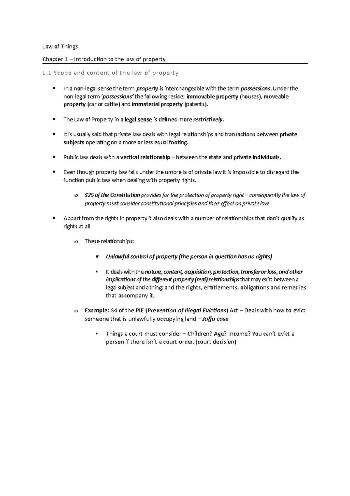UNIT 1 Notes - summaries - Law of Things Chapter 1 – Introduction to ...