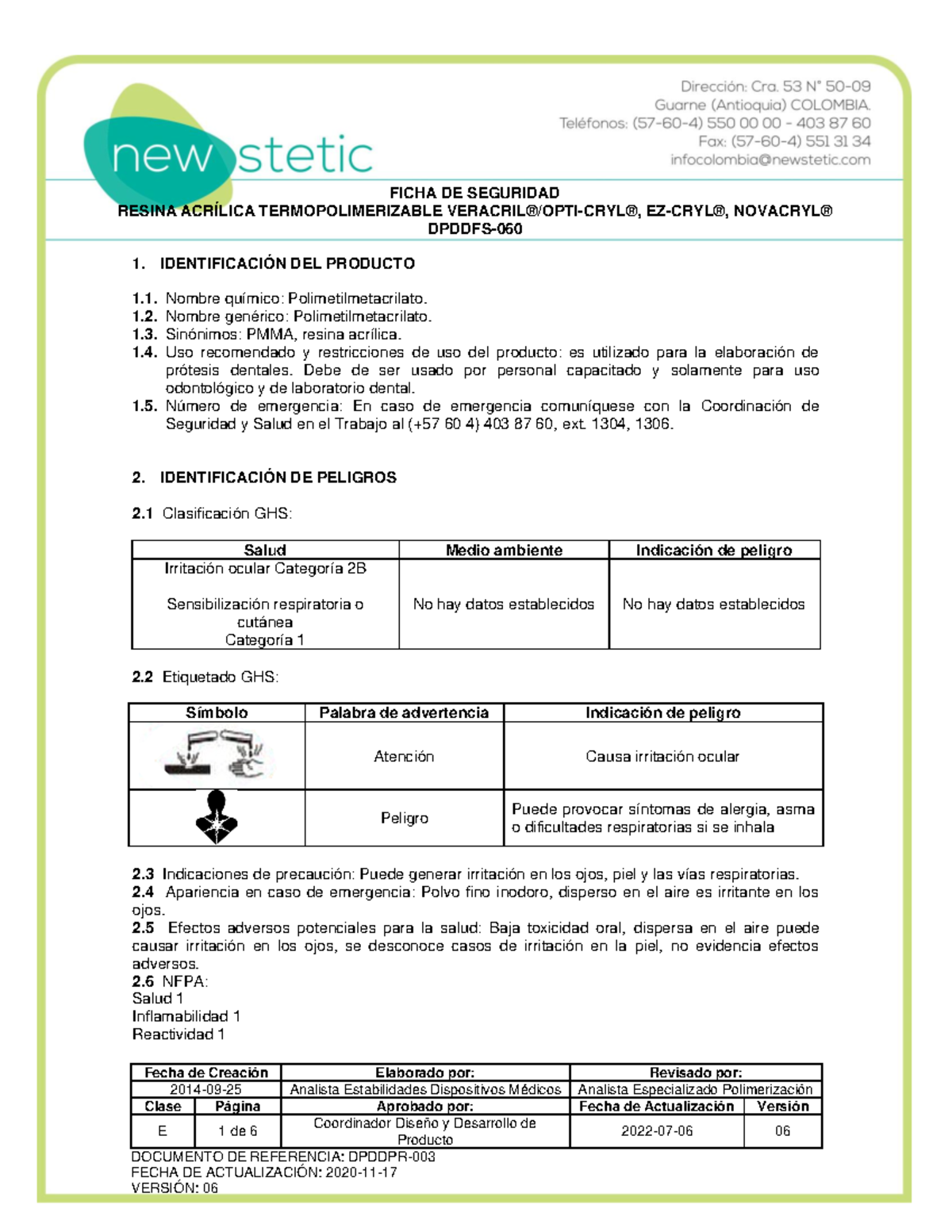 Veracril 2506 - química - Fecha de Creación Elaborado por: Revisado por ...