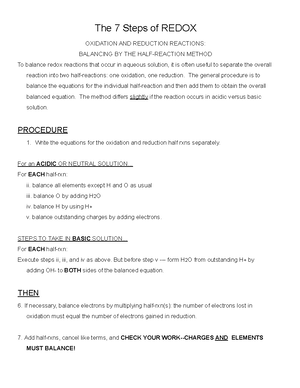 Balancing Redox Rxns Handout - The 7 Steps of REDOX OXIDATION AND ...