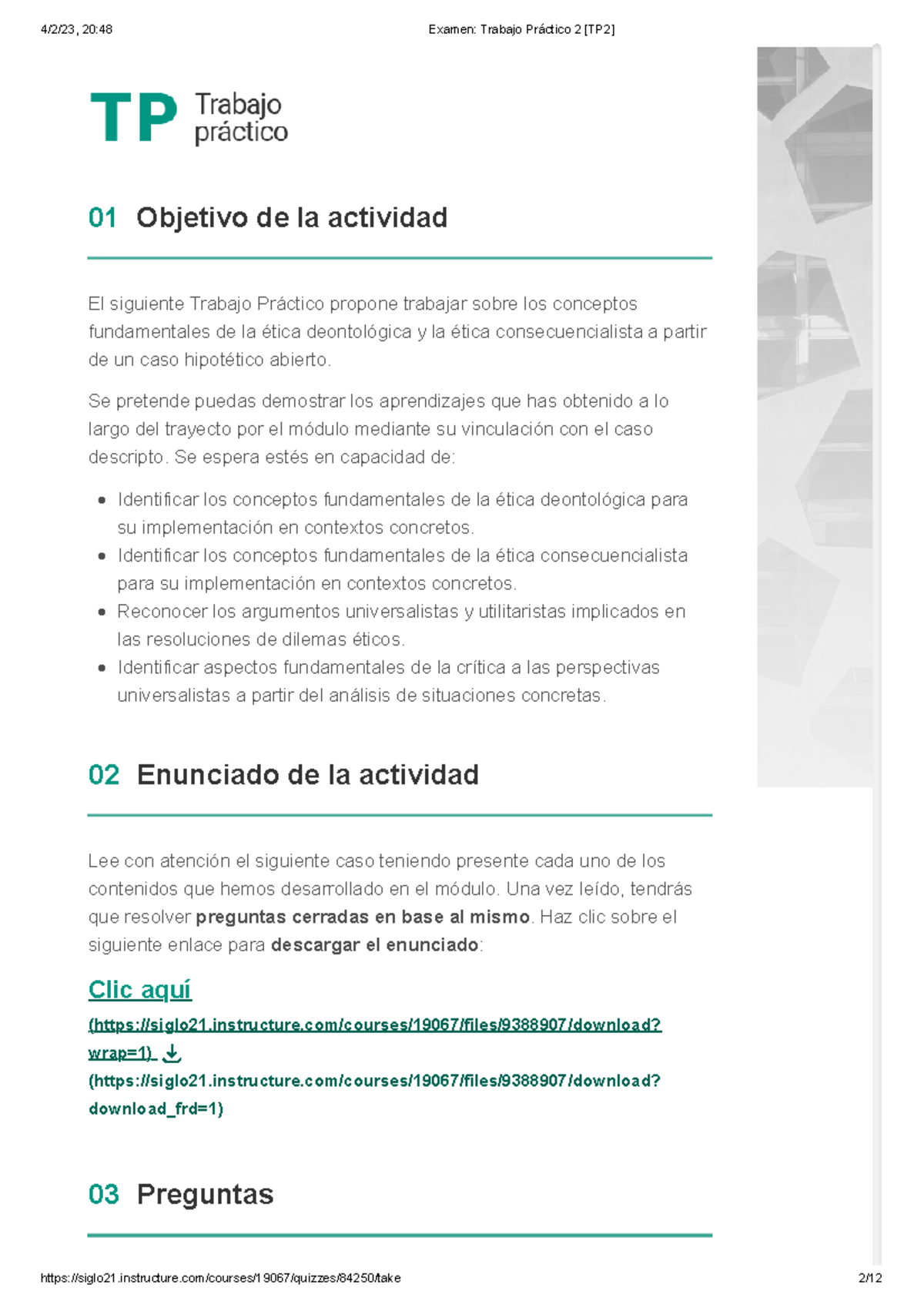 TP2 Etica y Deontología 2023 80% - 01 Objetivo de la actividad El ...