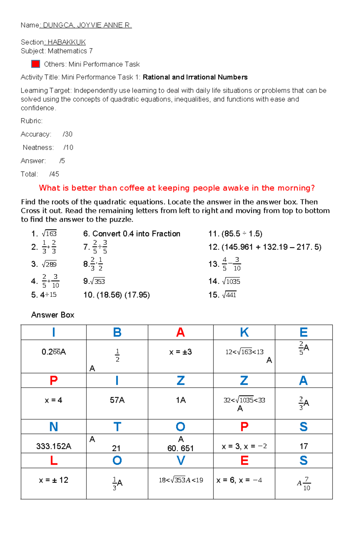 =MATH Apple - Name: DUNGCA, JOYVIE ANNE R. Section: HABAKKUK Subject ...