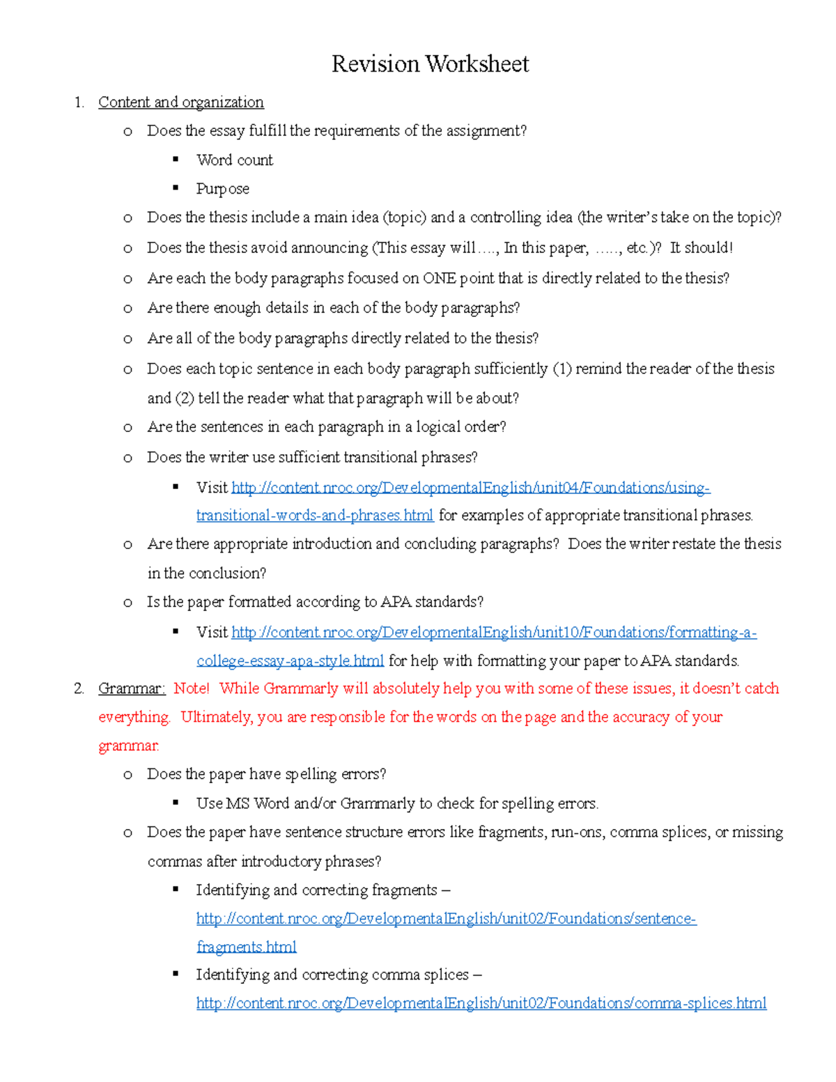 Revision Worksheet (Unit 6) - Revision Worksheet Content and ...
