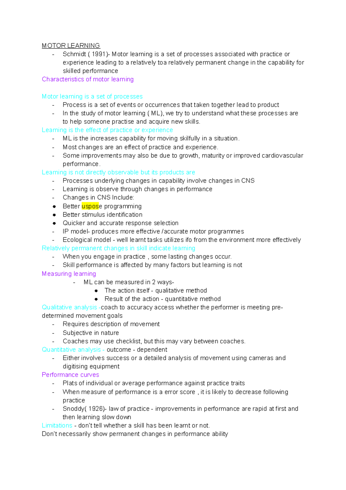 Motor learning notes - explains how the brain picks up new skills and ...