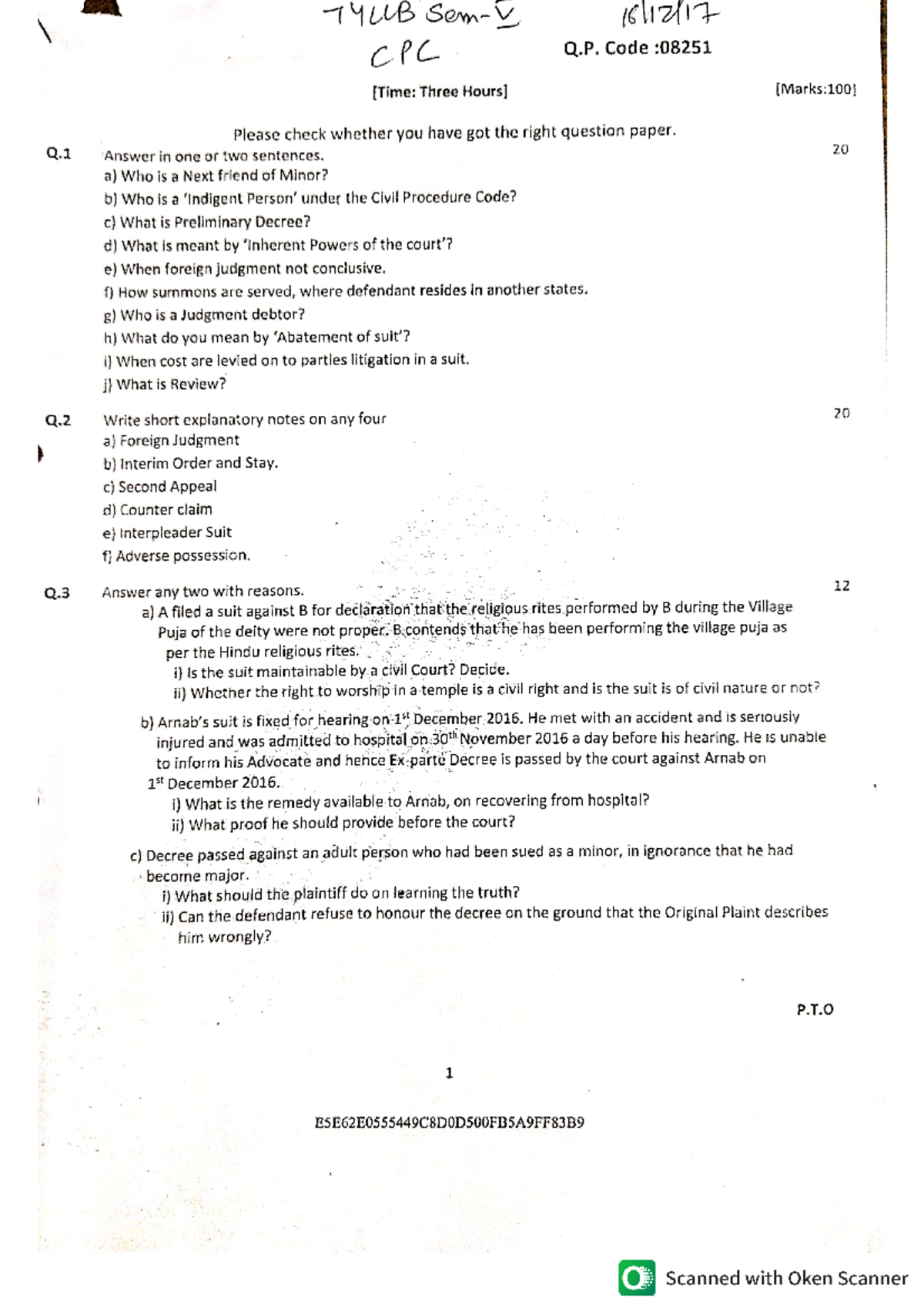 2017-18 Question paper CPC - Bachelors of Law - 3 years - Studocu