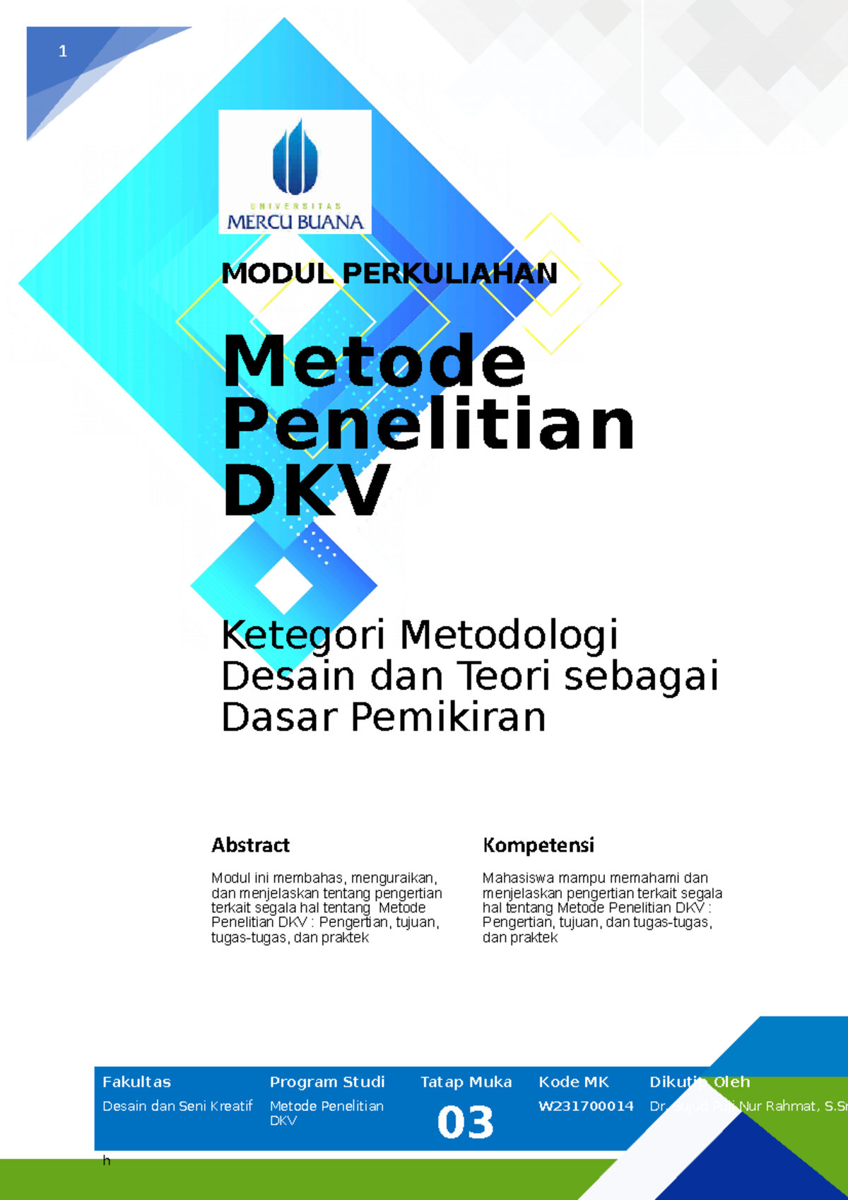 3. Metode Penelitian DKV - 1 MODUL PERKULIAHAN Metode Penelitian DKV Ketegori Metodologi Desain ...