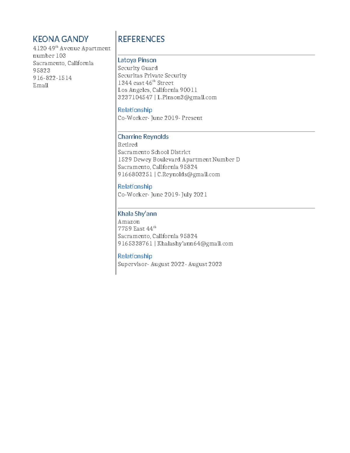 SS2000 Assignment 4C-Employment References Template - KEONA GANDY 4120 ...