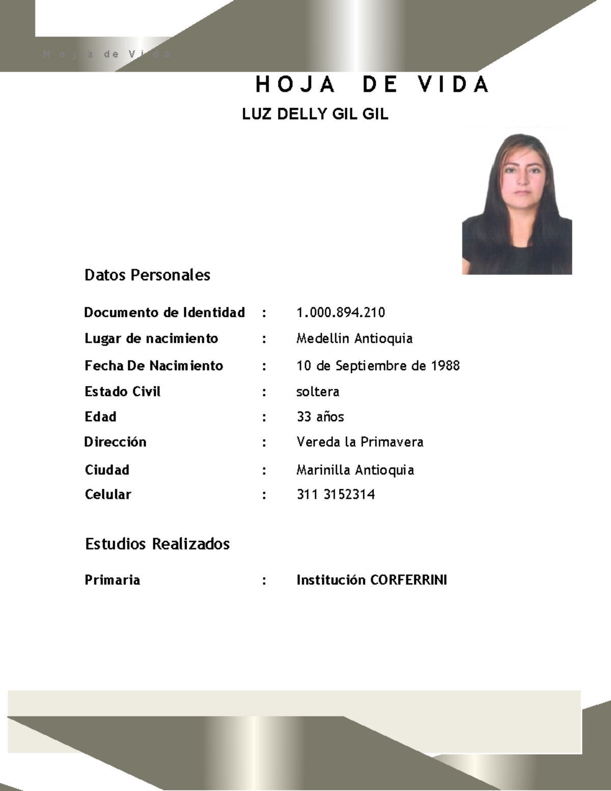 HOJA DE VIDA LUZ Delly GIL GIL - Datos Personales Documento de ...