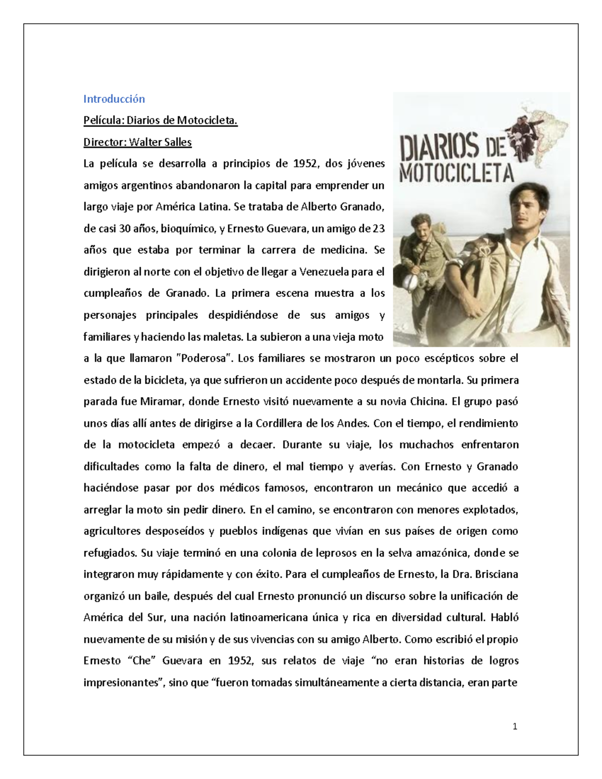 Diarios de motocicleta analisis - 1 IntroducciÛn PelÌcula: Diarios de ...