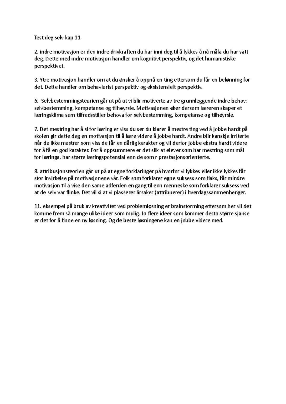 Test deg selv kap 11 (psykologi) - Test deg selv kap 11 indre ...