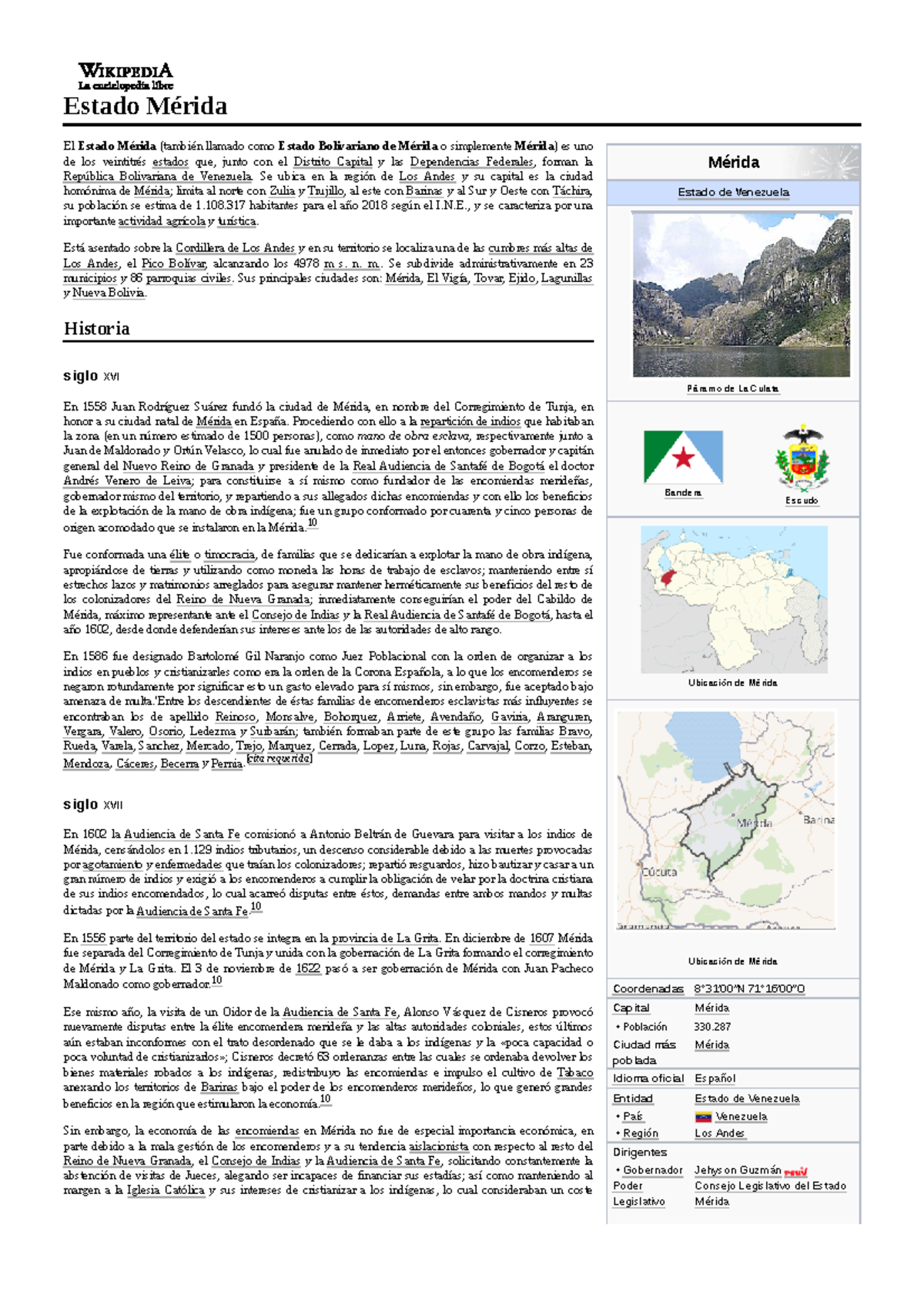 Estado Mérida - Historia - Mérida Estado de Venezuela Páramo de La ...