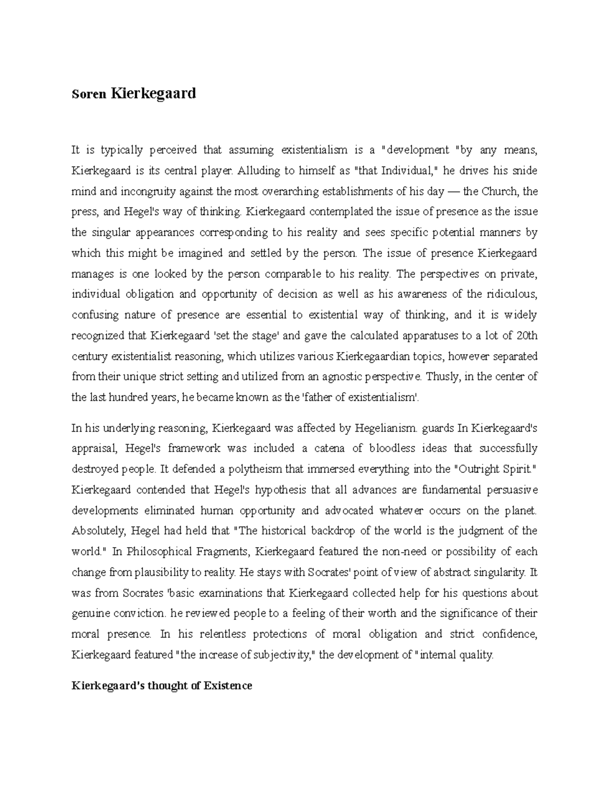 Soren Kierkegaard - Alluding to himself as "that Individual," he drives ...