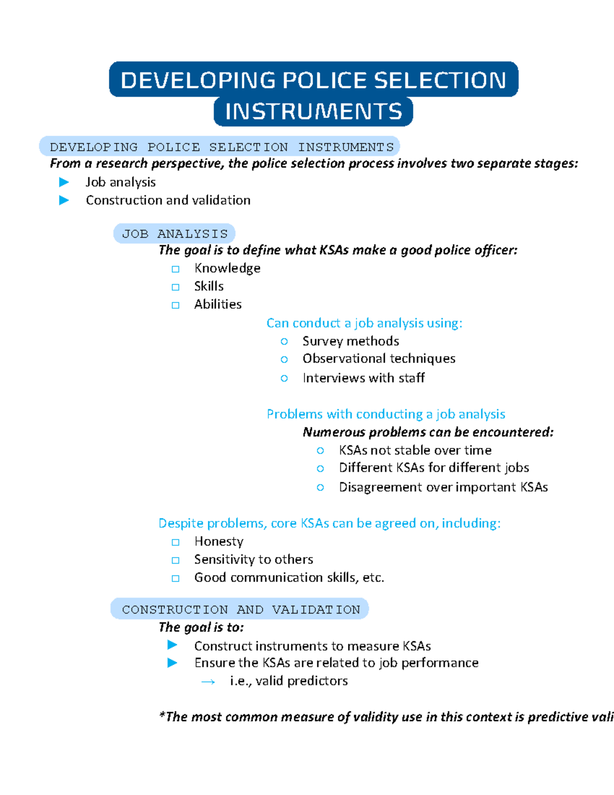 Developing Police Selection Instruments - DEVELOPING POLICE SELECTION ...