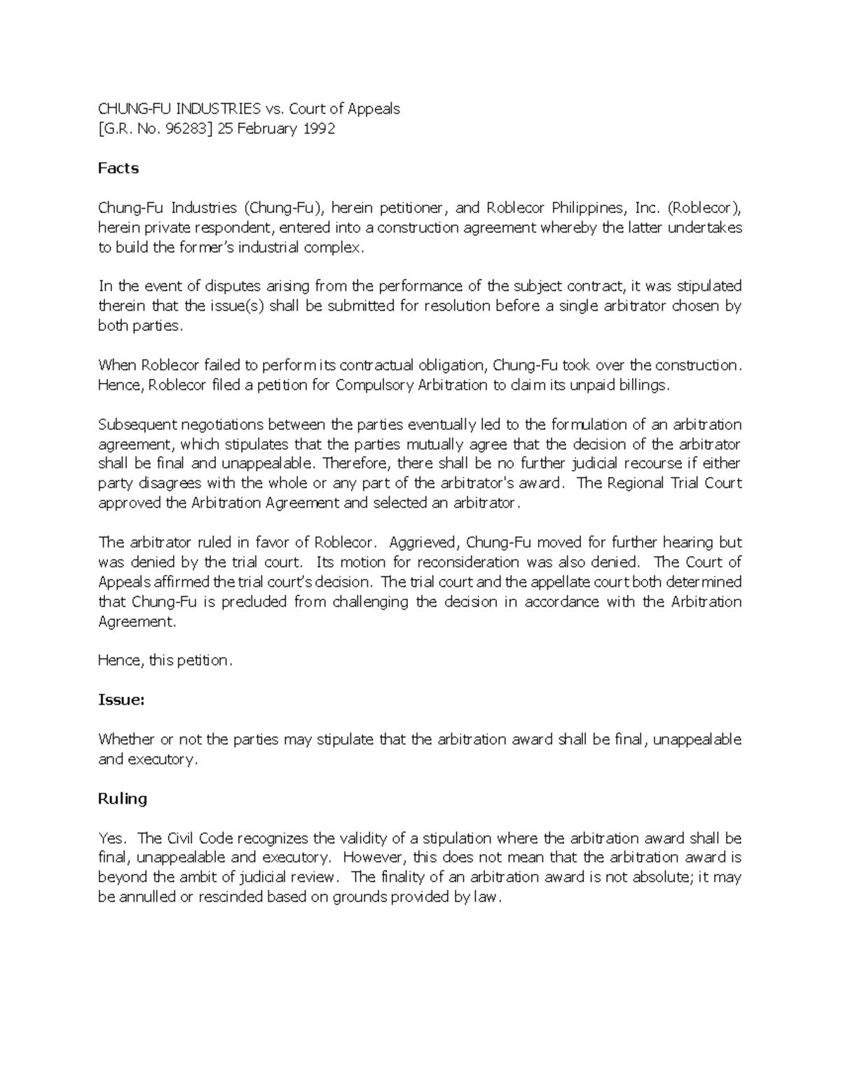 [G.R. No. 96283 ] Chung-Fu Industries vs. Court of Appeals (digest ...