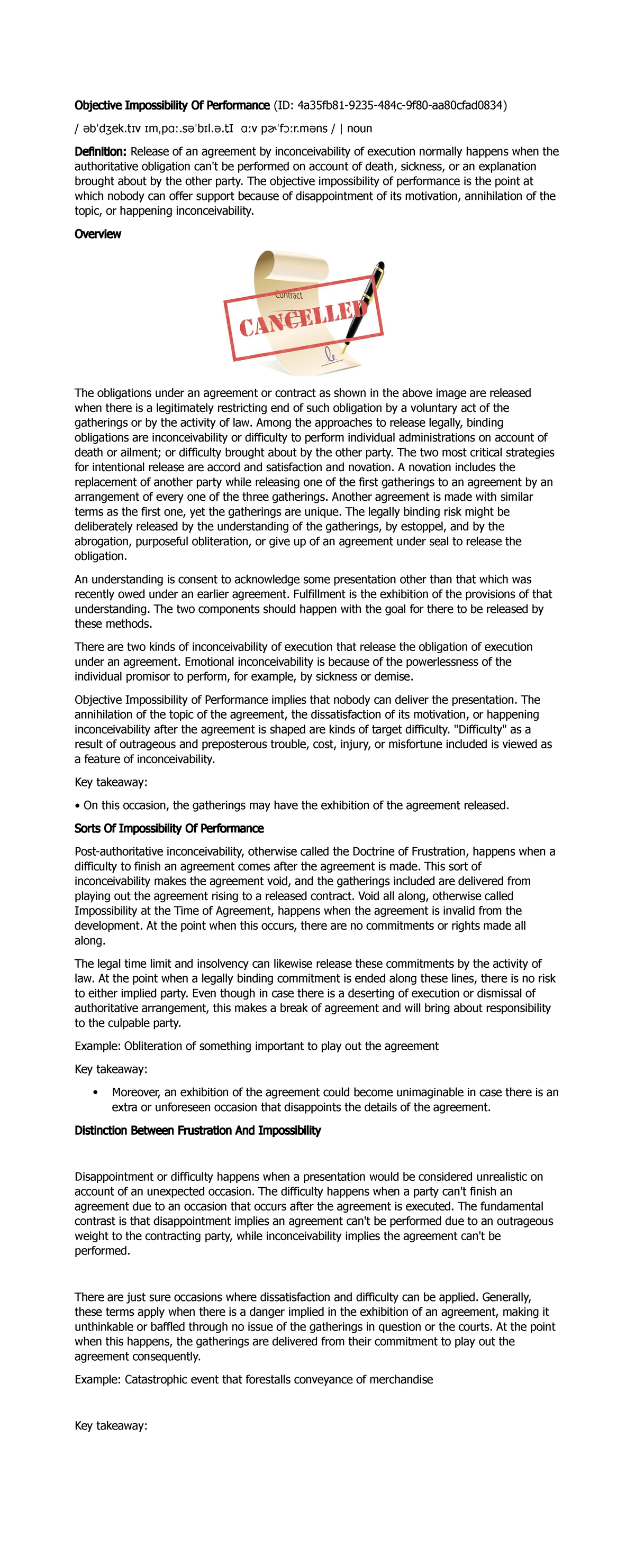 Business Impossibility Of Performance - Objective Impossibility Of ...