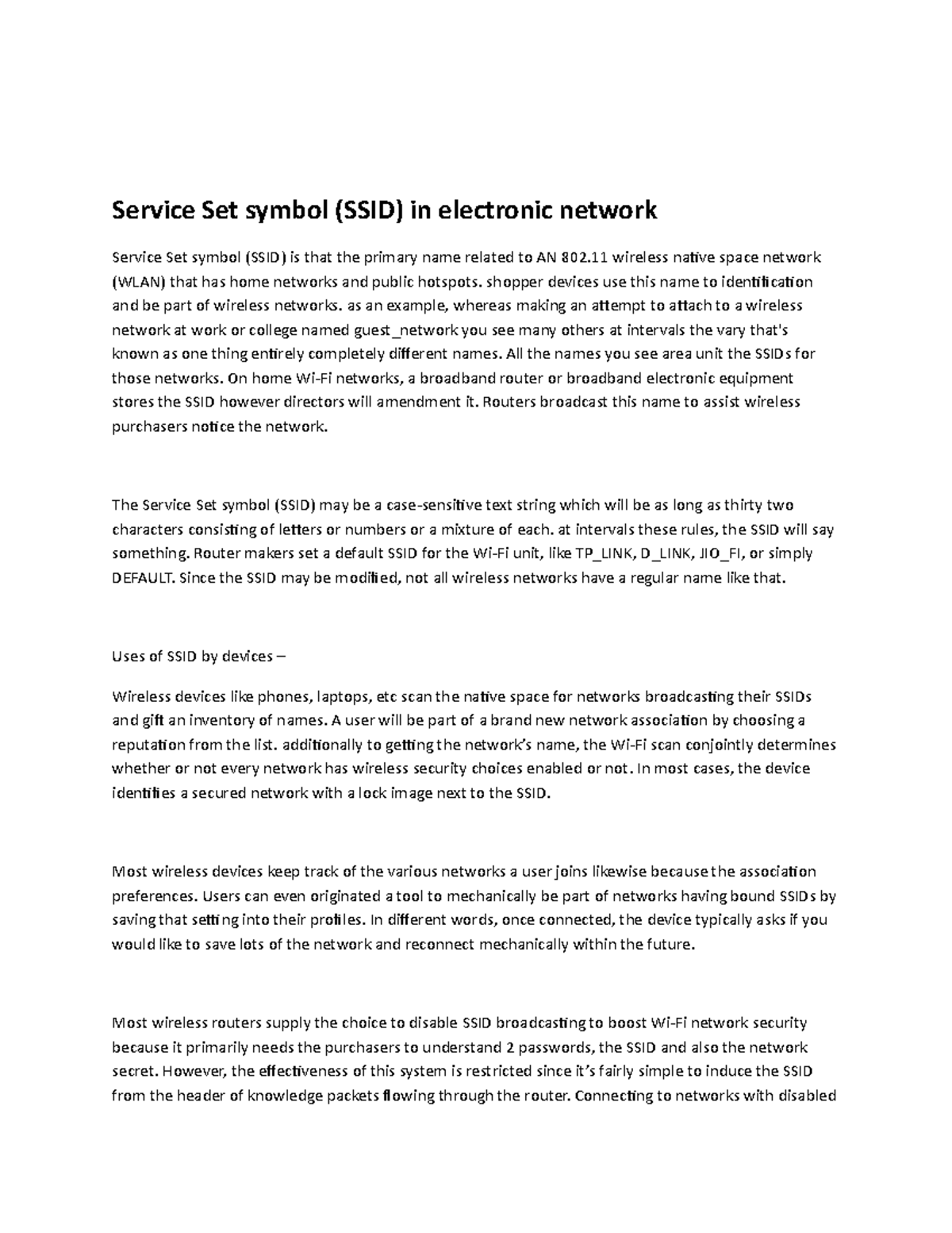 Service Set symbol (SSID) in electronic network - shopper devices use ...