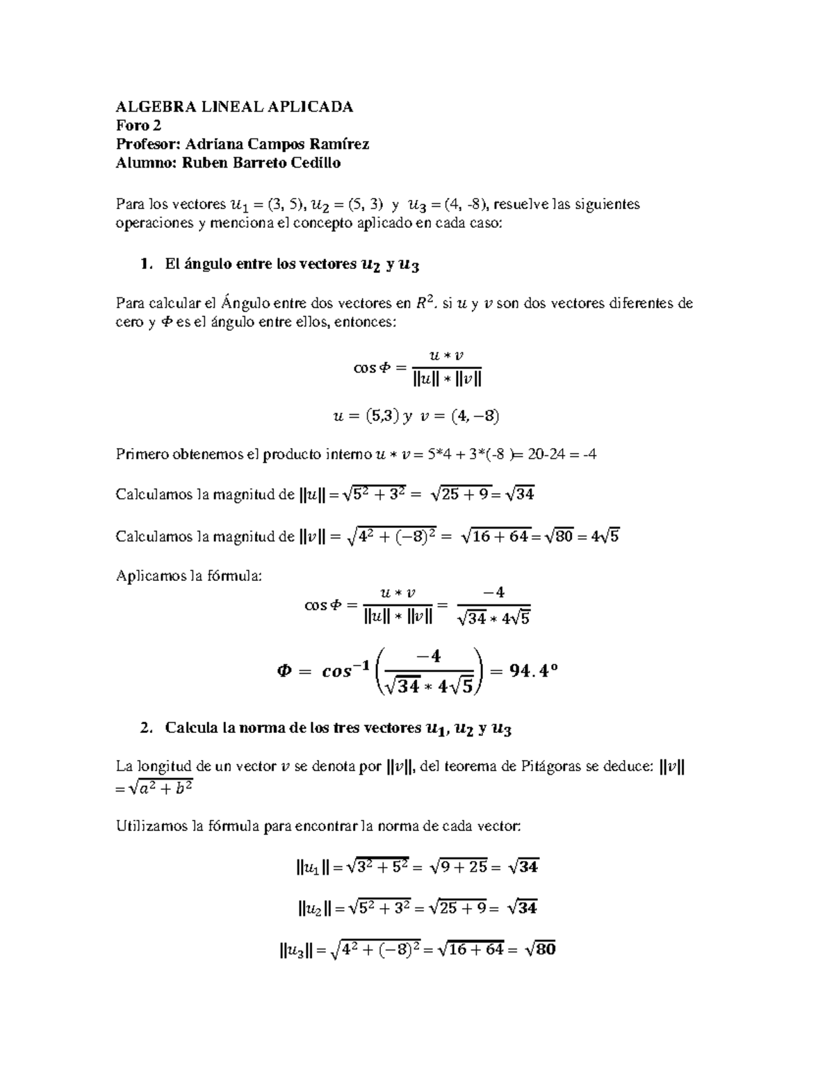 Algebra Lineal Aplicada FORO 2 - ALGEBRA LINEAL APLICADA Foro 2 ...