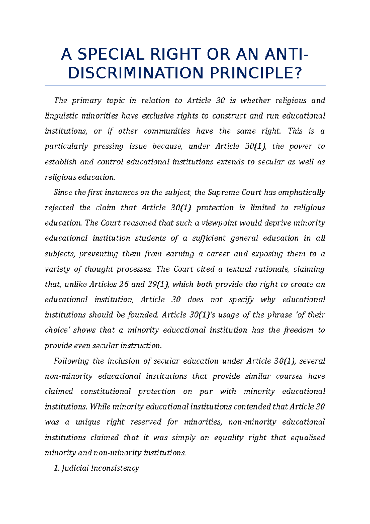 A Special Right OR AN ANTI- Discrimination Principle - A SPECIAL RIGHT ...