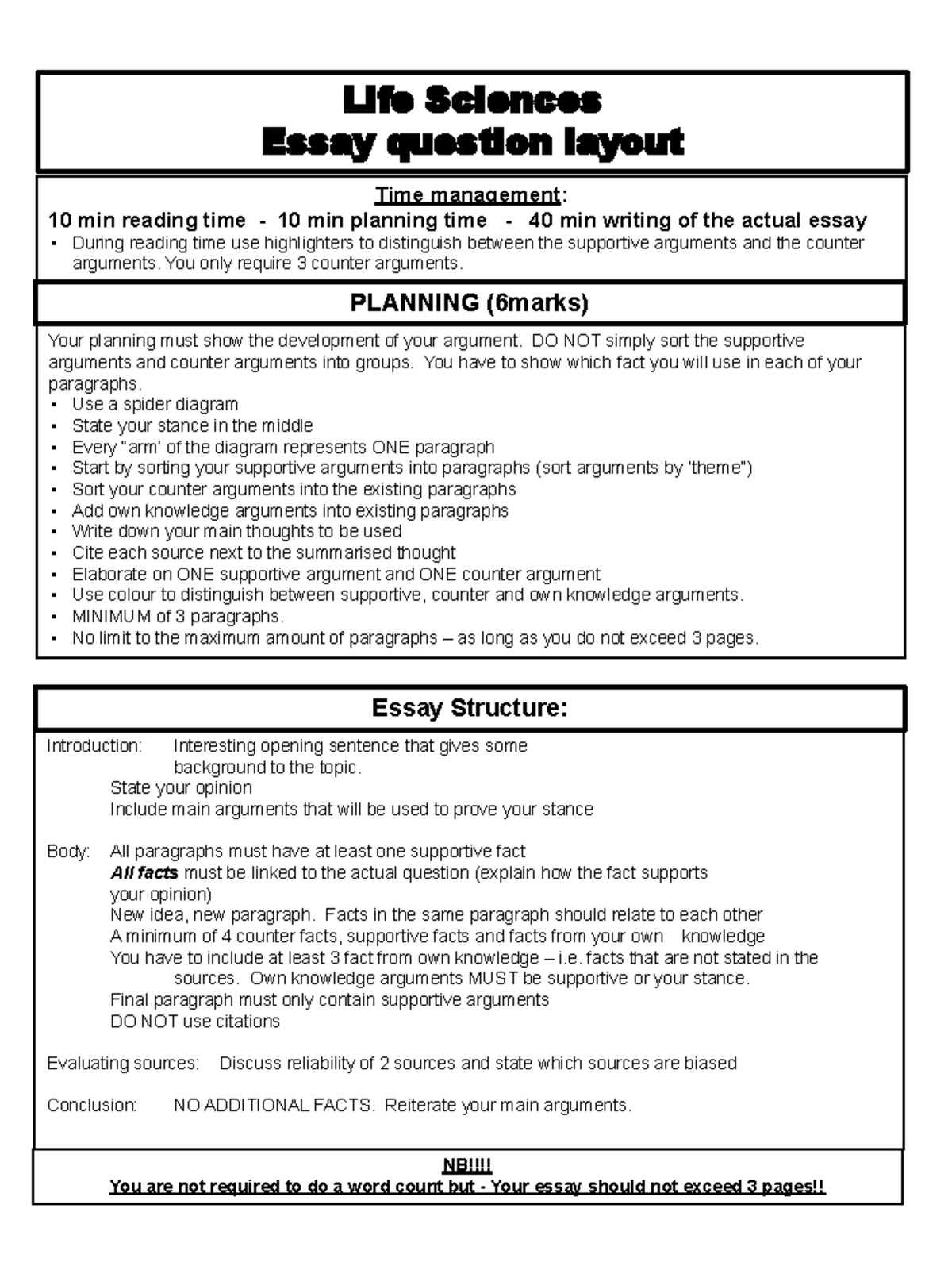 How to write a life sciences essay - Life Sciences Essay question ...