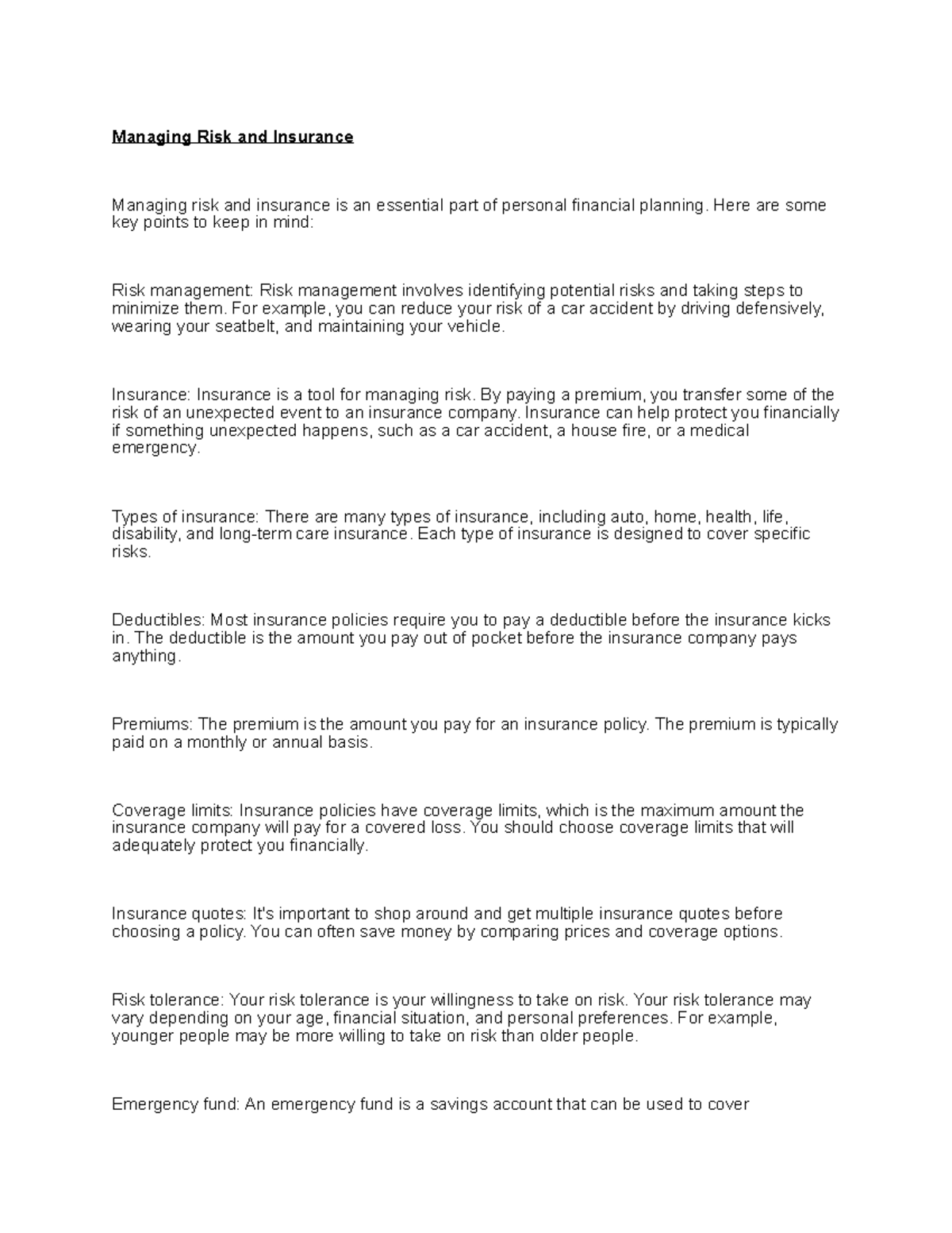 Managing Risk and Insurance - Managing Risk and Insurance Managing risk ...