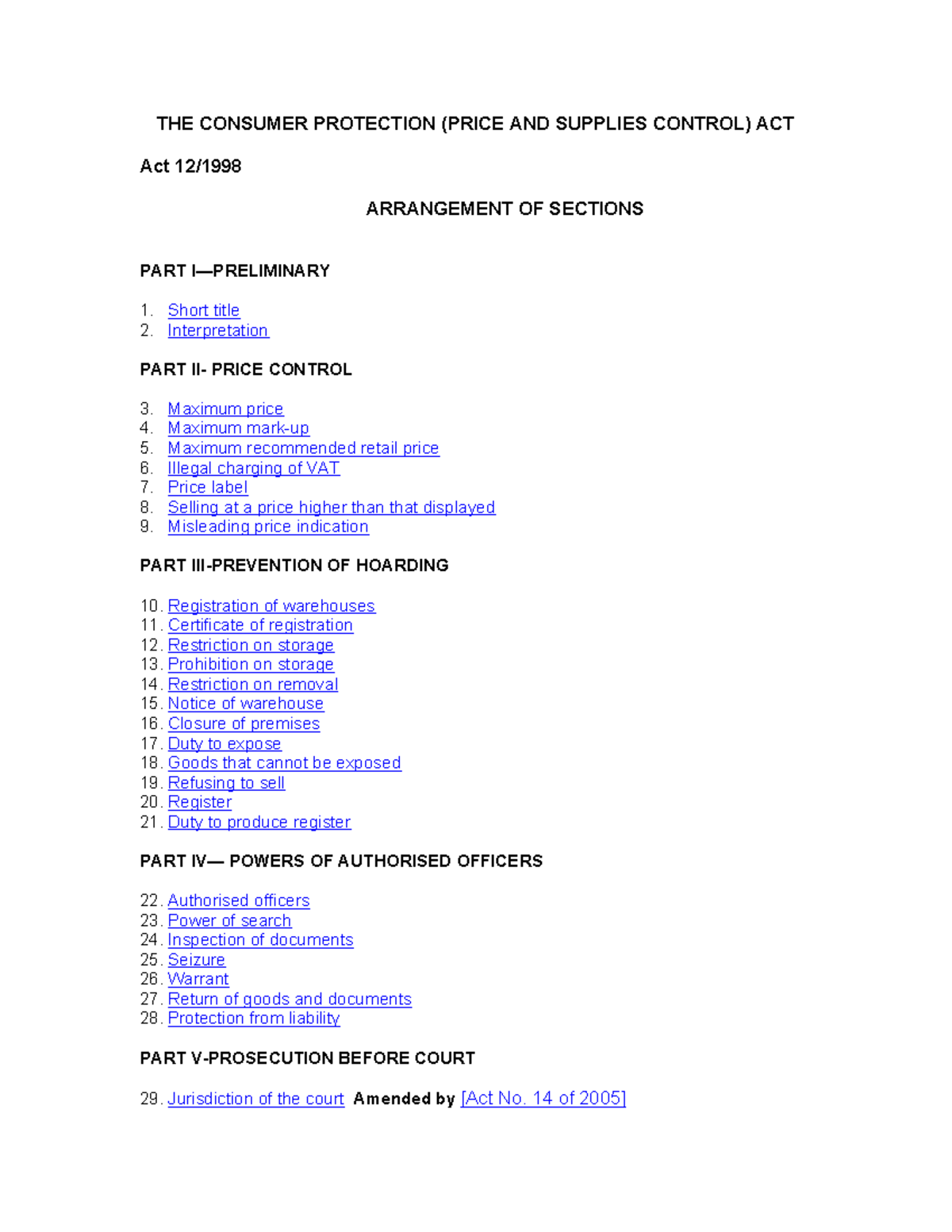 The consumer protection price and supplies control act 1998 updated ...