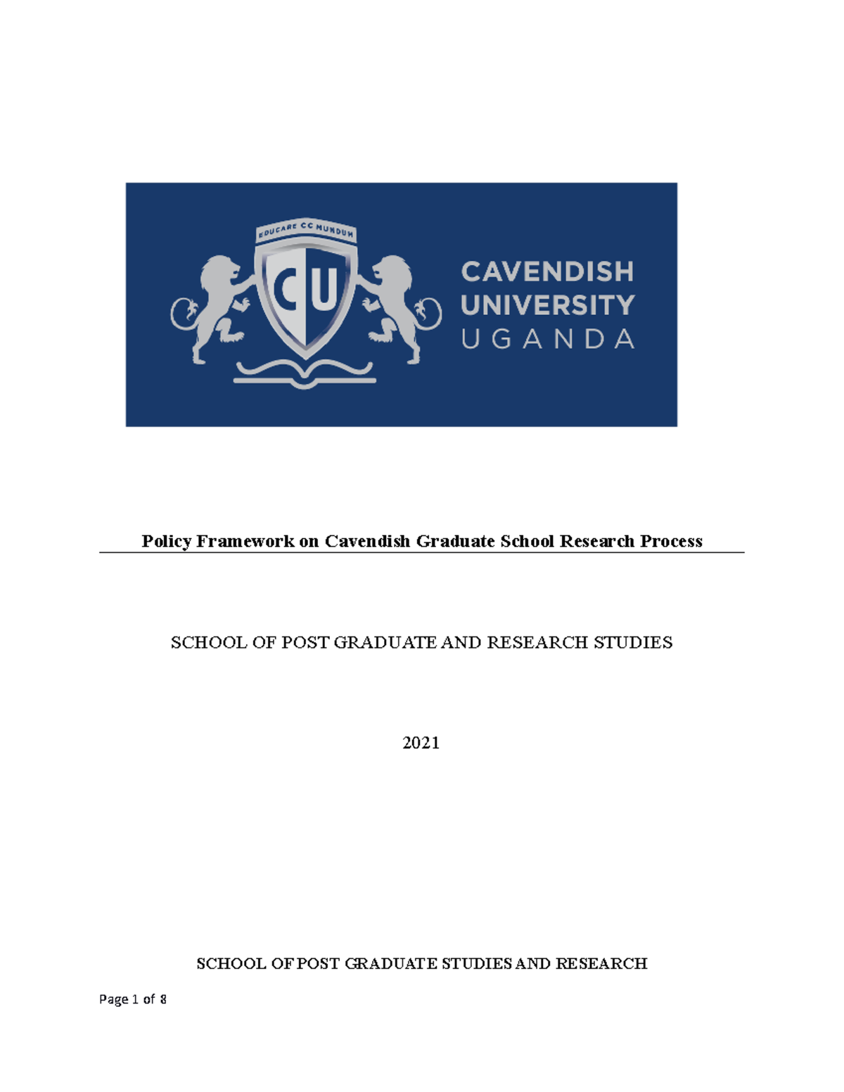 The Cavendish Graduate School Research Process - Policy Framework on ...