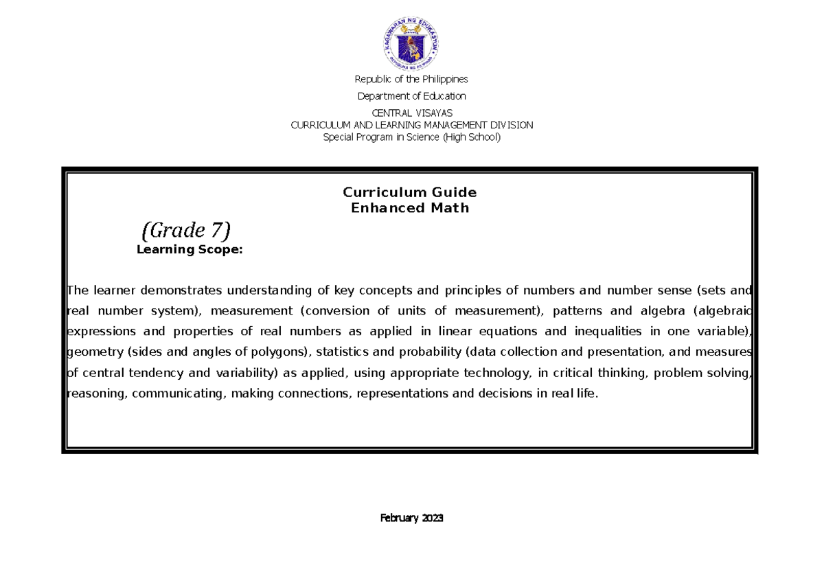 SPS Grade 7 Enhanced MATH V2 - Republic of the Philippines Department ...