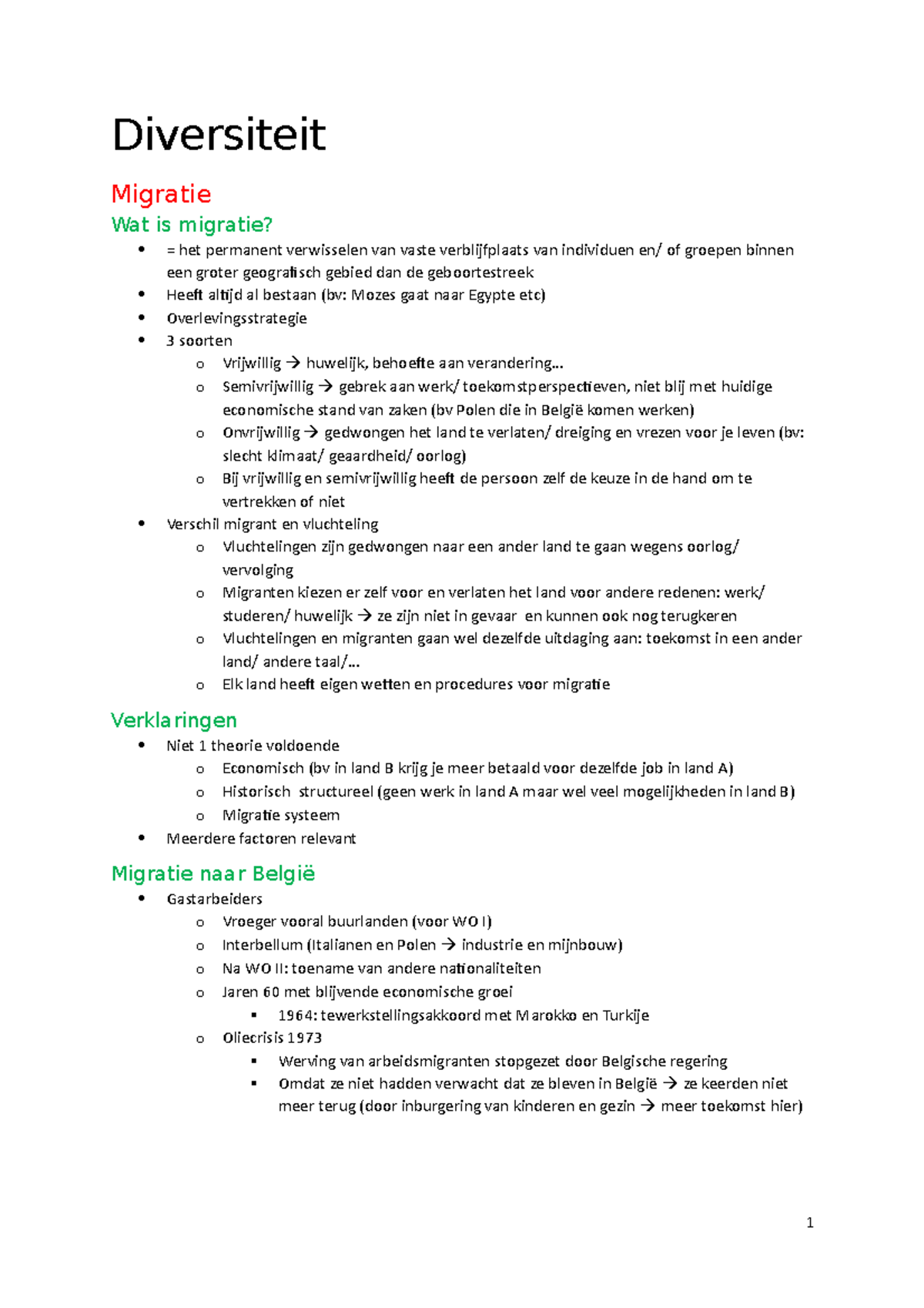 Diversiteit - Diversiteit Migratie Wat is migratie? = het permanent verwisselen van vaste - Studocu
