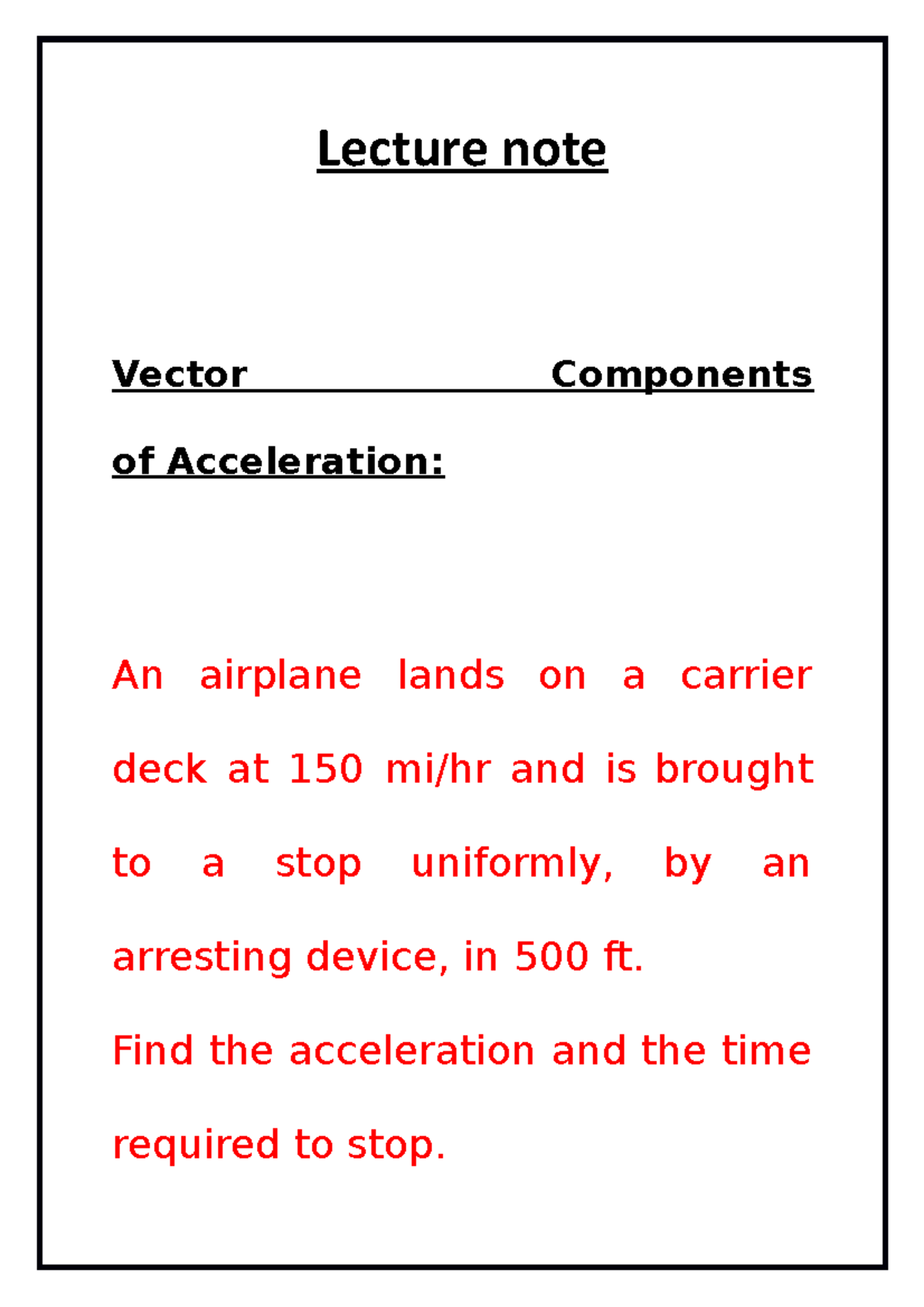 Lecture note of Vector Components Of Acceleration - Lecture note Vector Components of ...