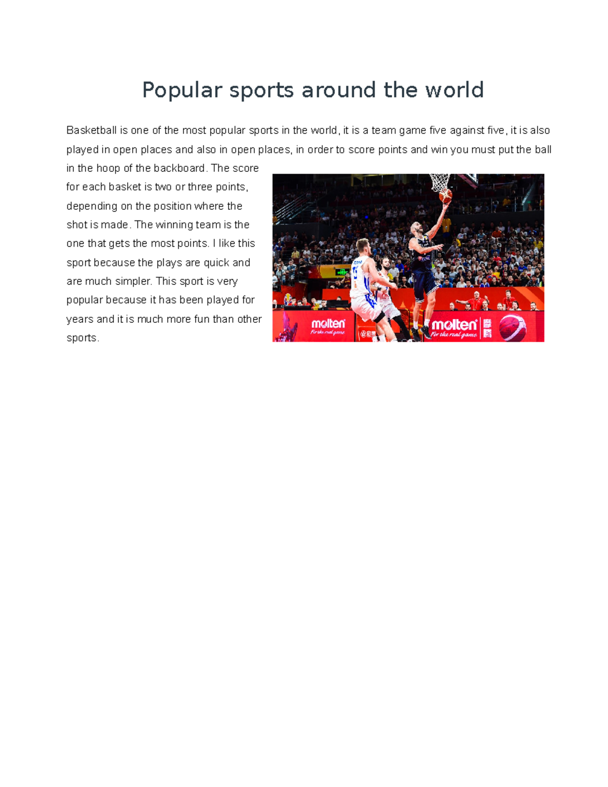 Week 14 - Task Assignment - Popular sports around the world - Popular ...
