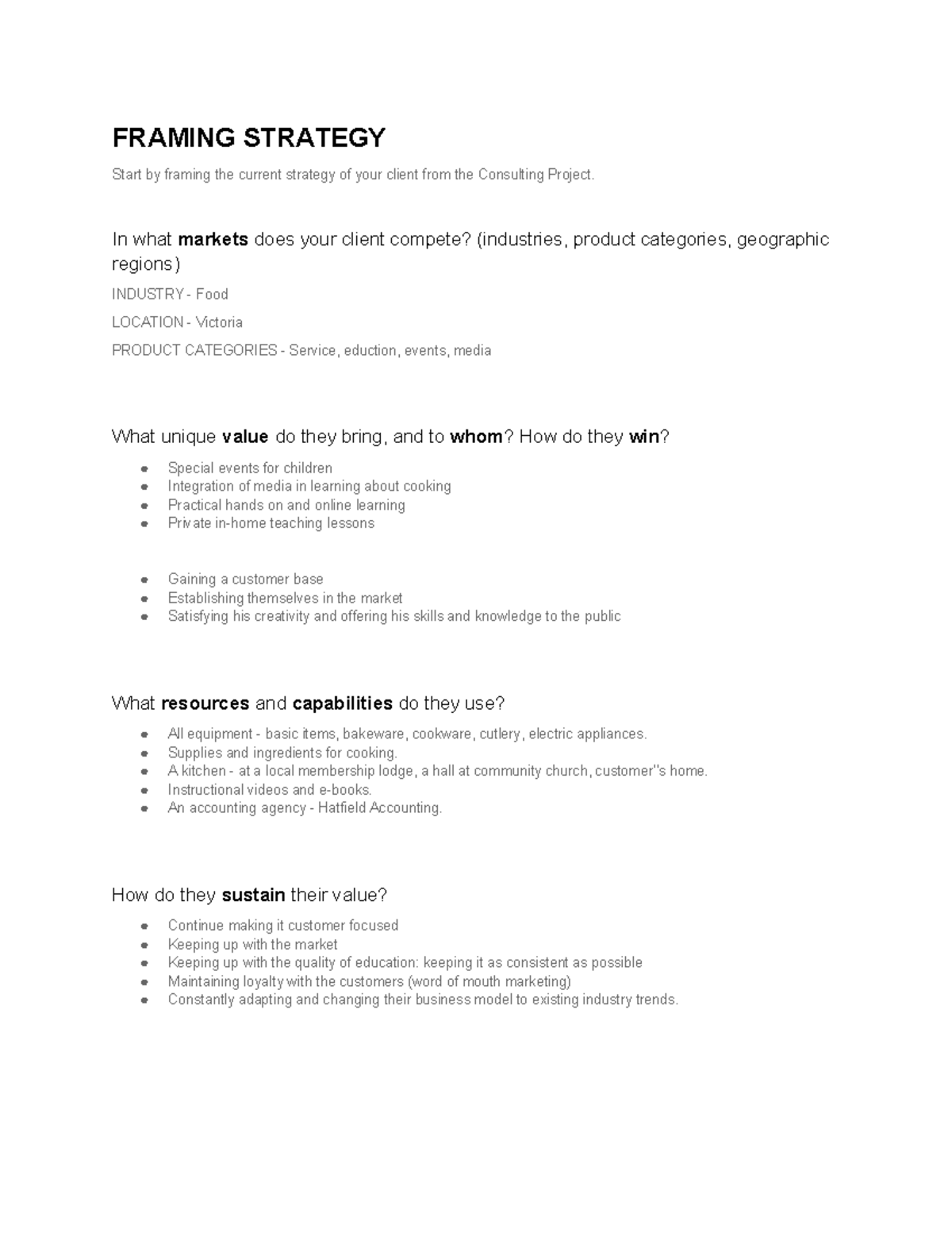 Class 11 Worksheet - FRAMING STRATEGY Start by framing the current ...