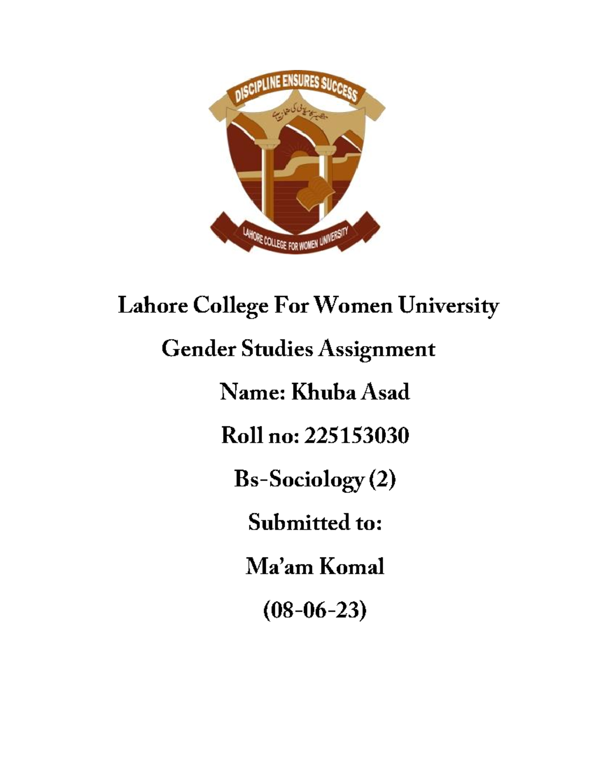 Gds feminism assignment - Lahore College For Women University Gender ...