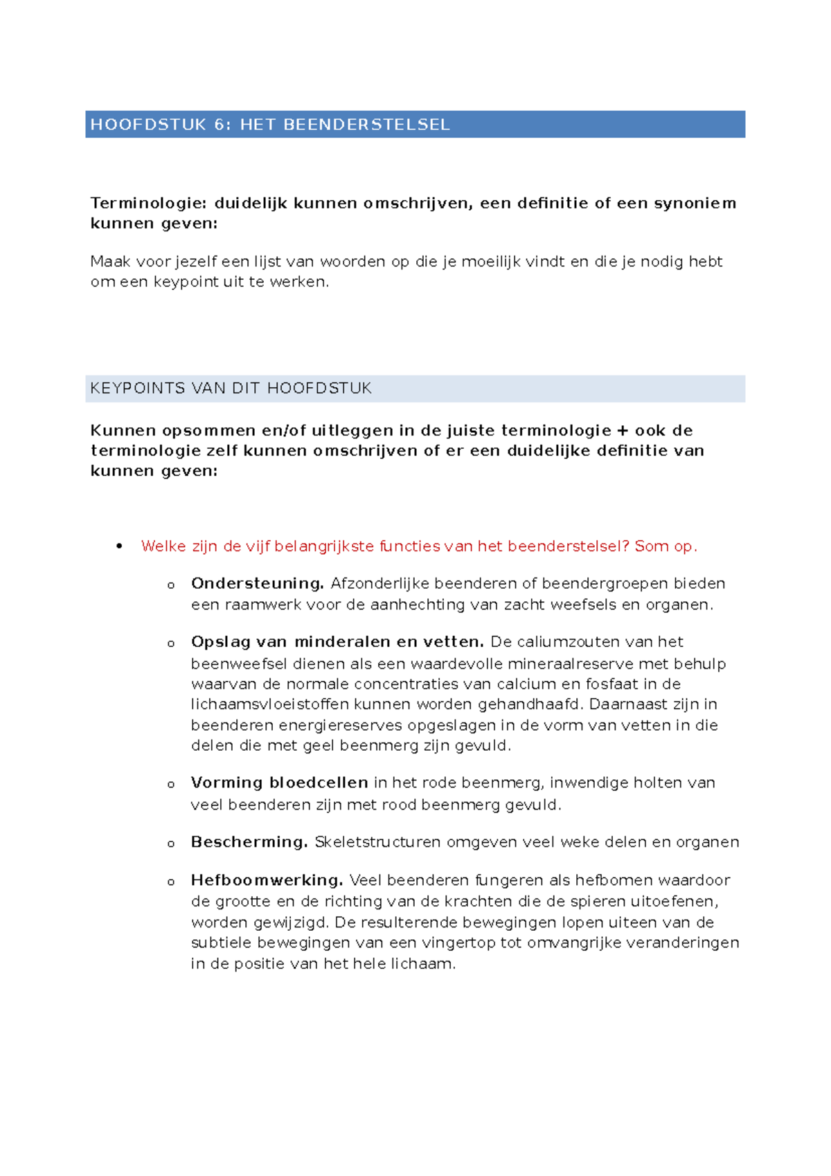 2122 06 Key-points Het beenderstelsel anatomie - HOOFDSTUK 6: HET ...