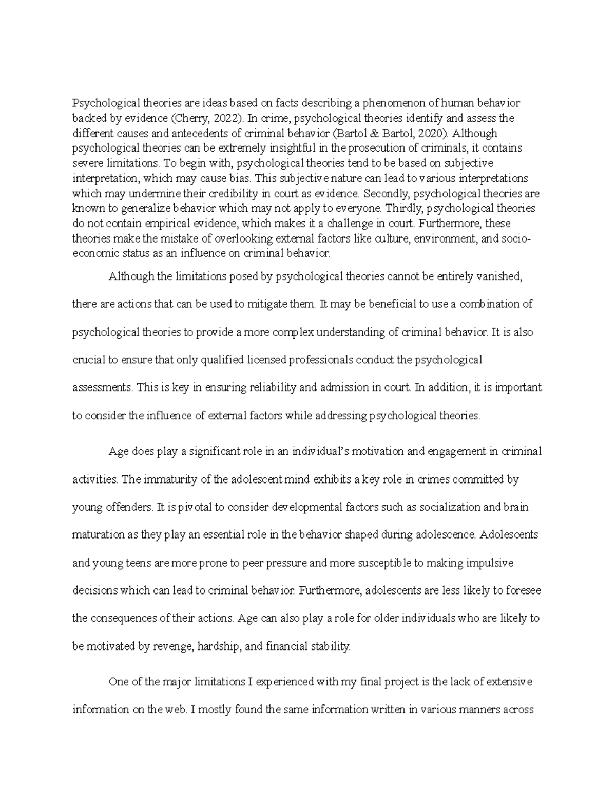 6-2 Journal Criminal Prosecution - Psychological theories are ideas ...